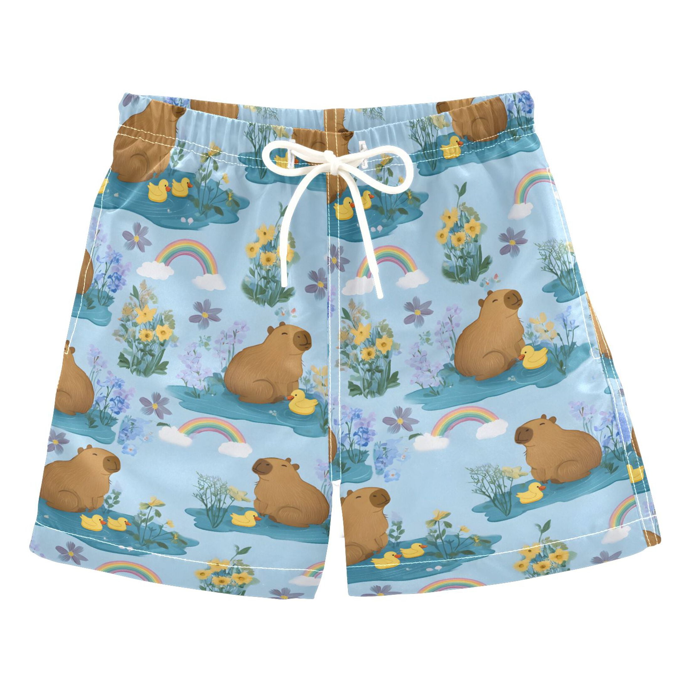 ALAZA Boys Swim Trunks Cartoon Duck Capybaras Beach Board Shorts ...