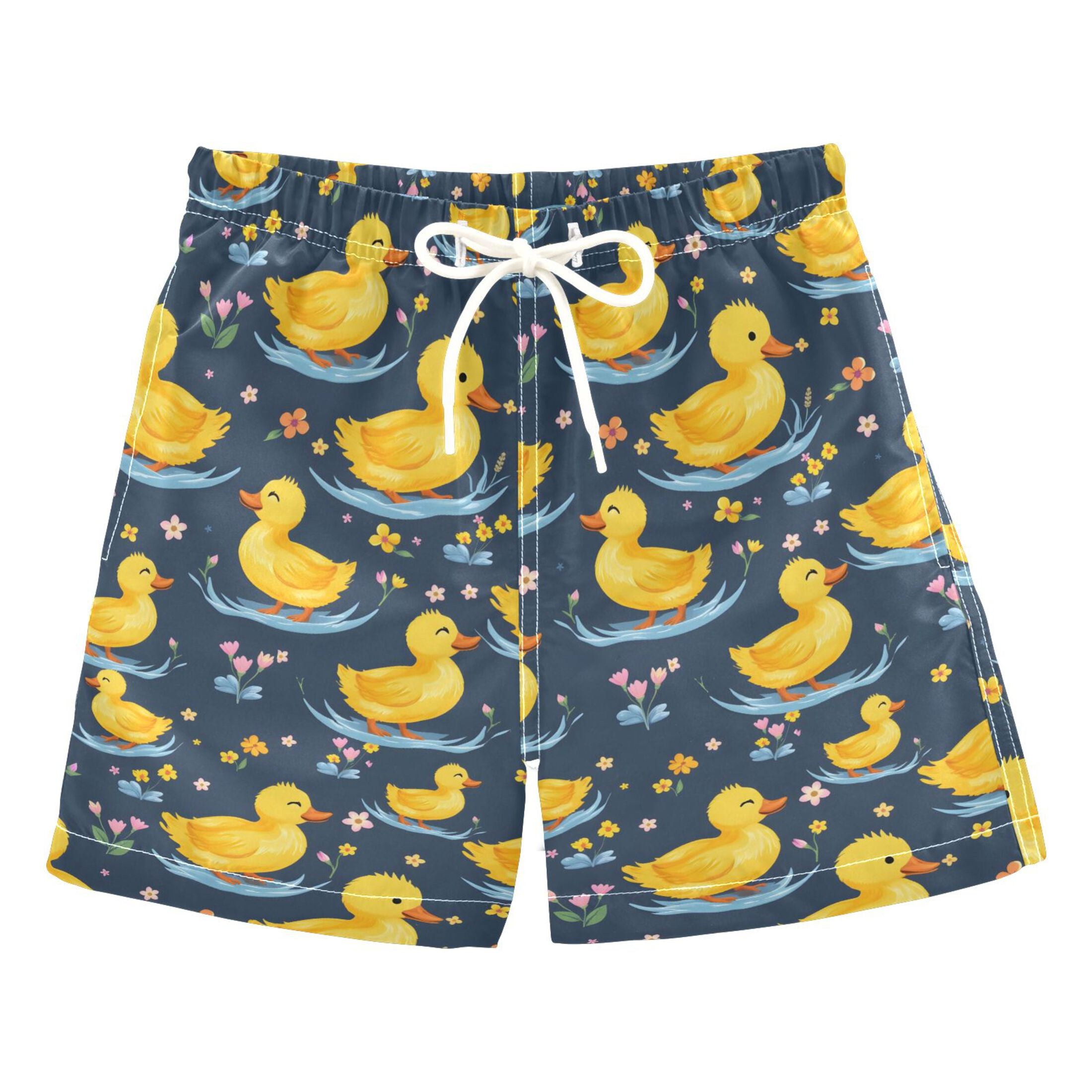ALAZA Boys Swim Trunks Cartoon Duck Flowers Beach Board Shorts ...
