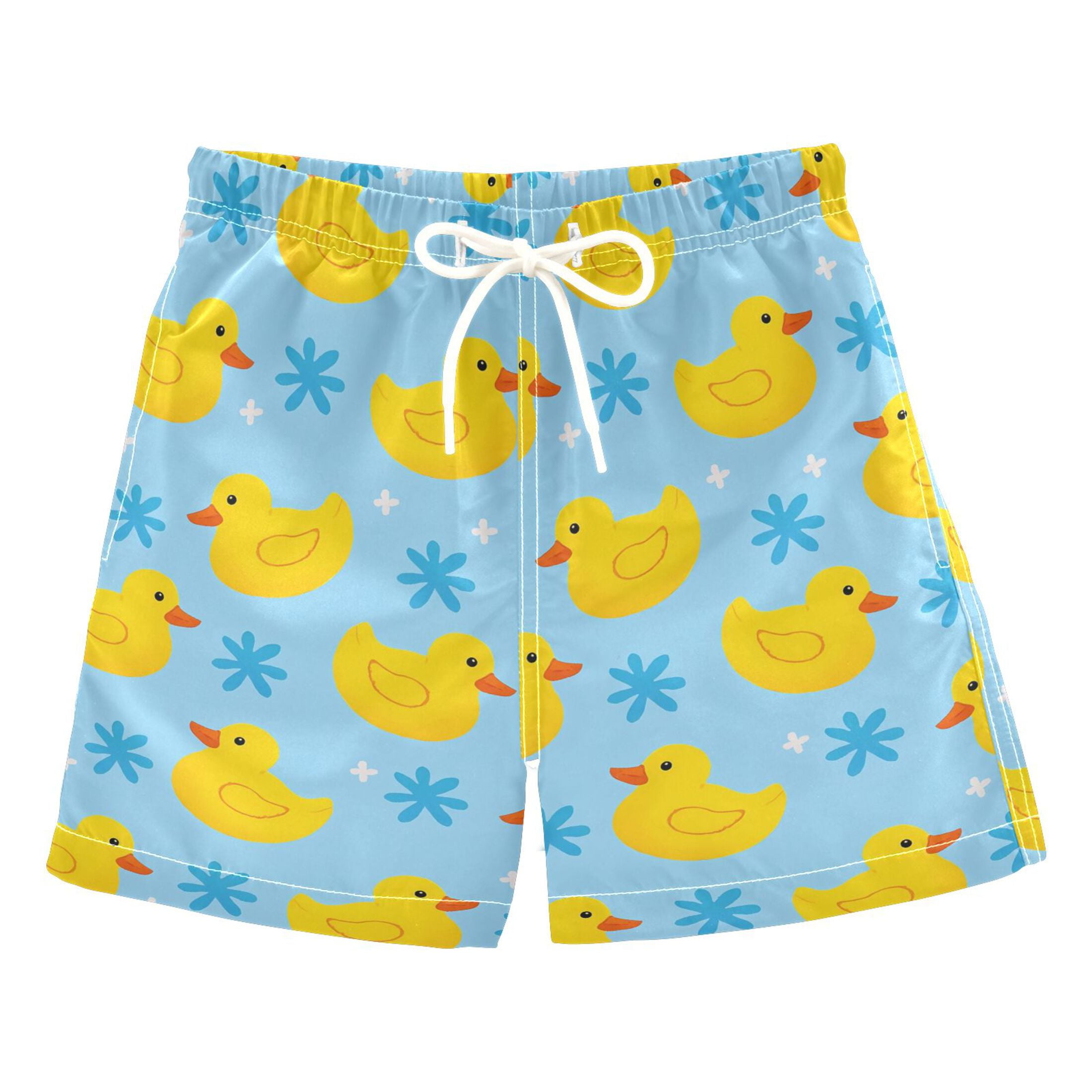 ALAZA Boys Swim Trunks Cartoon Ducks Blue Beach Board Shorts Drawstring ...