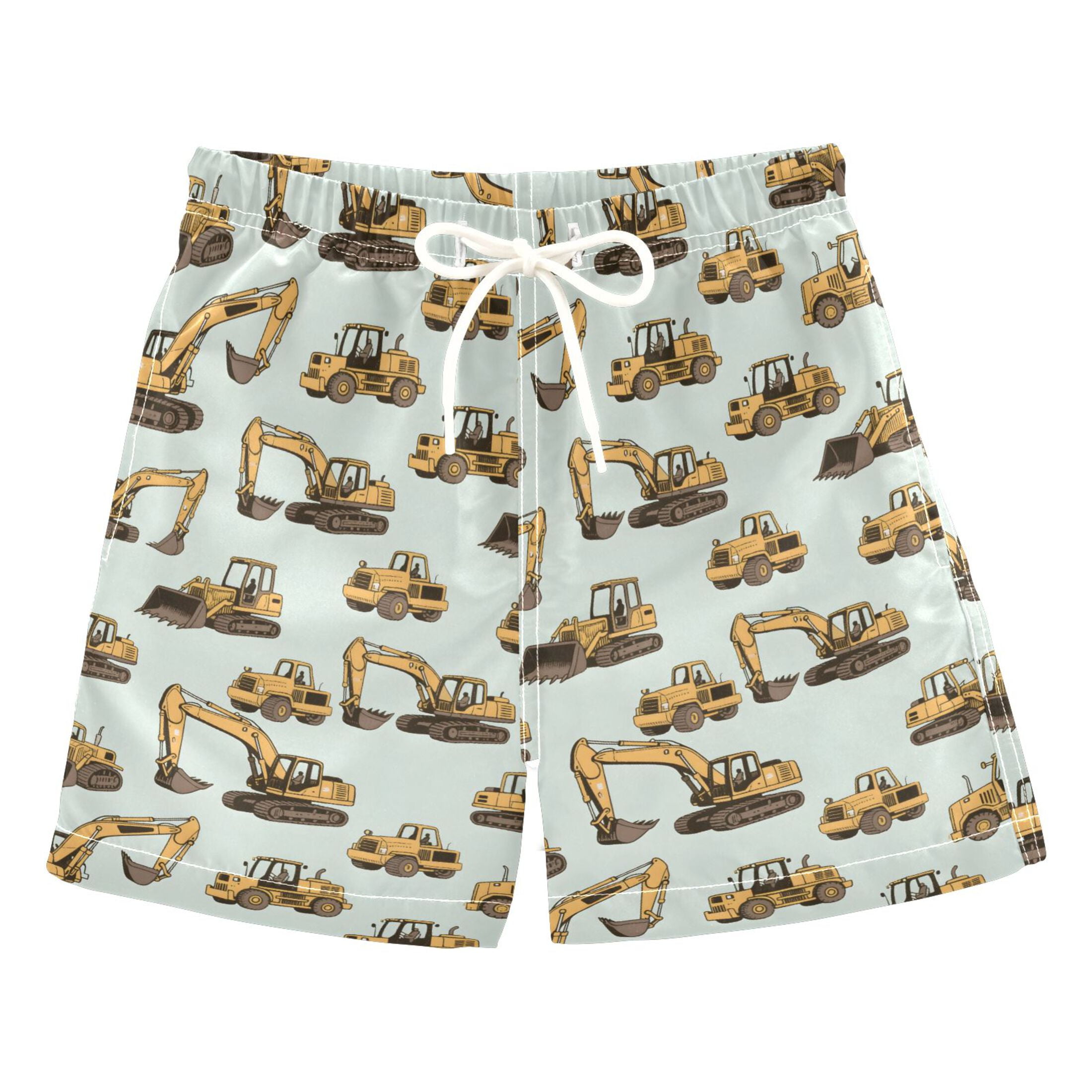 ALAZA Boys Swim Trunks Cartoon Excavator Vehicle Beach Board Shorts ...