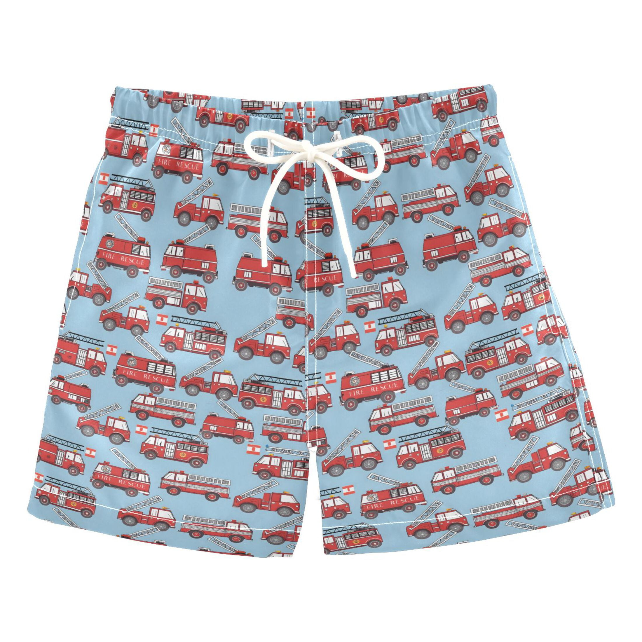 ALAZA Boys Swim Trunks Cartoon Fire Truck Blue Beach Board Shorts ...