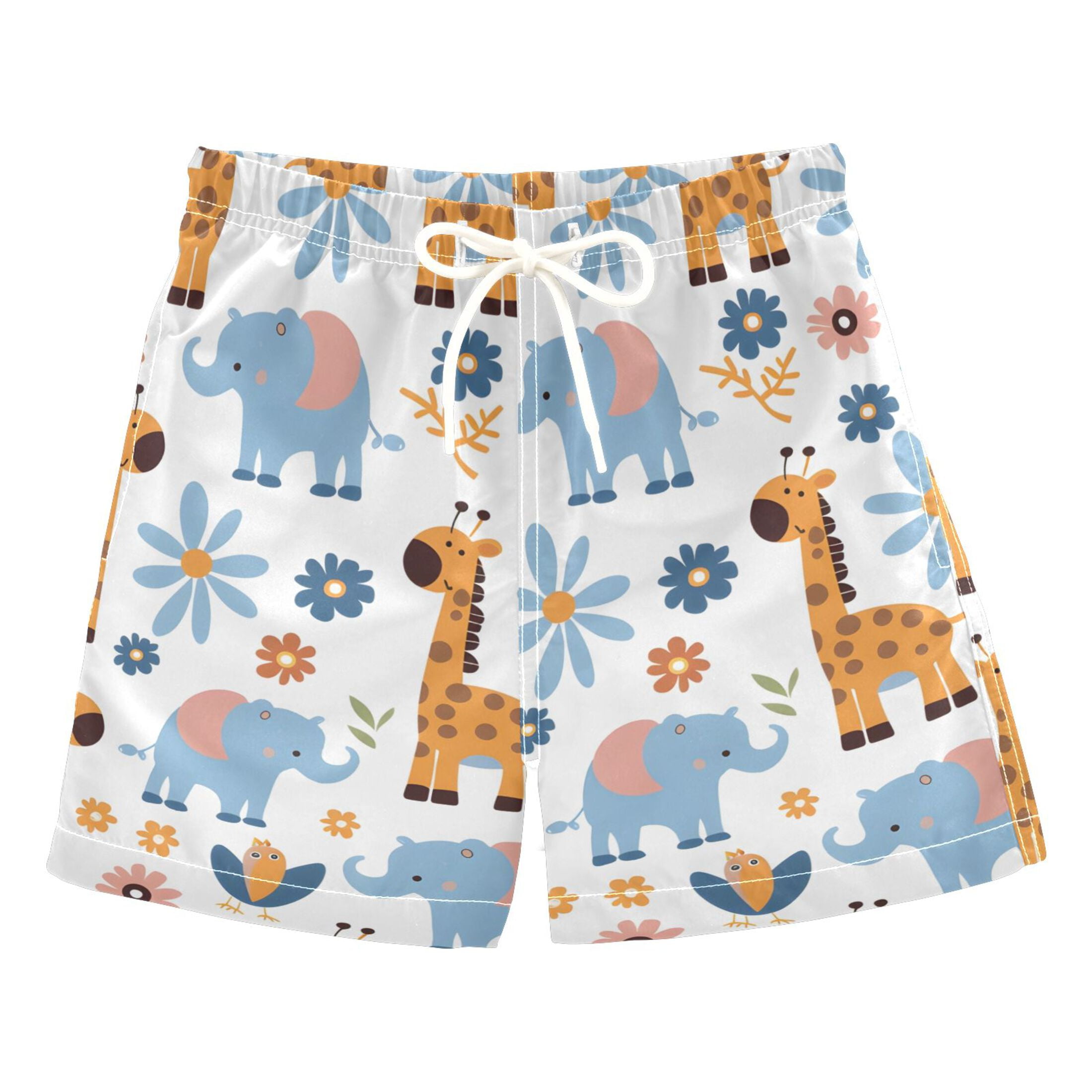 ALAZA Boys Swim Trunks Cartoon Giraffes Elephants Beach Board Shorts ...