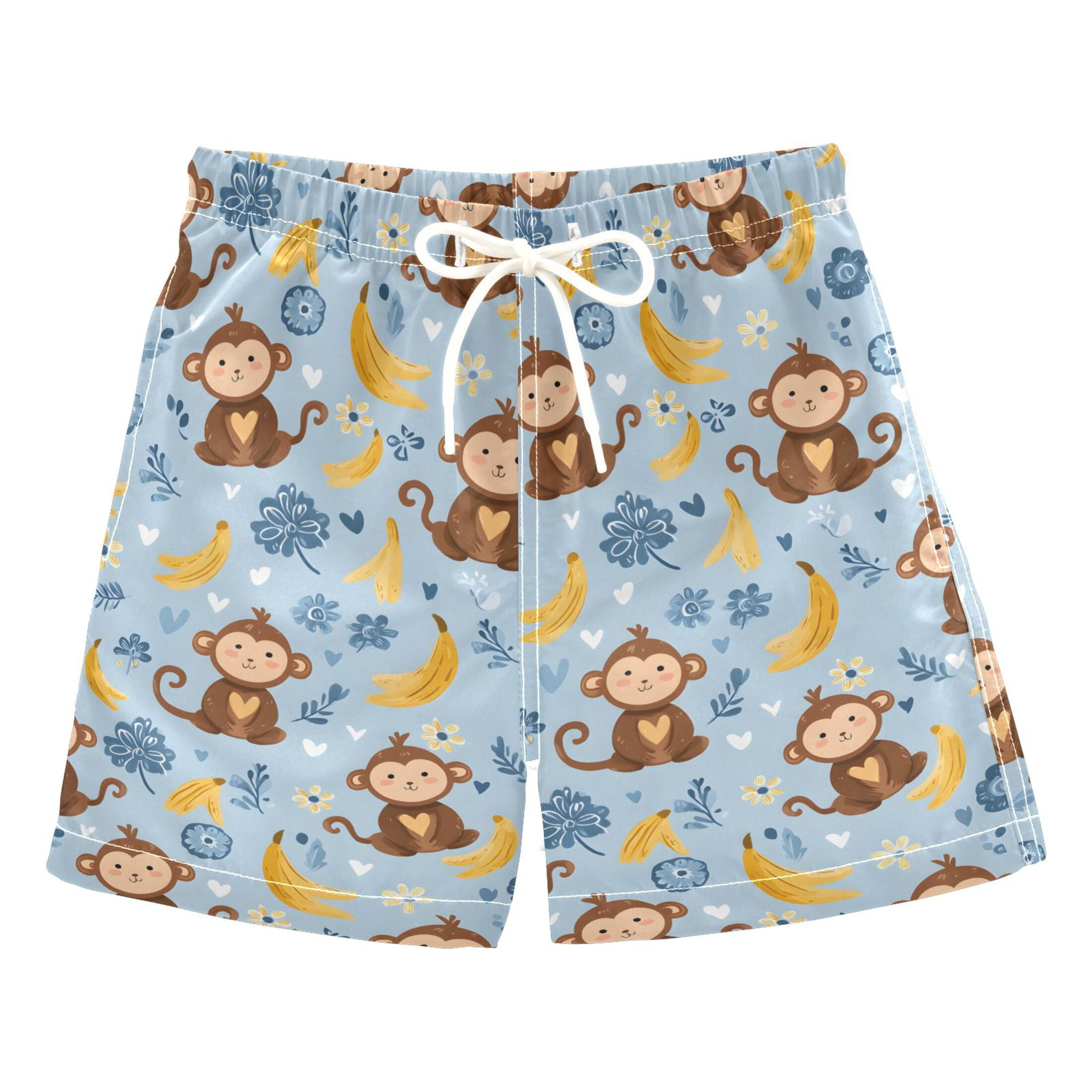 ALAZA Boys Swim Trunks Cartoon Monkey Bananas Beach Board Shorts ...
