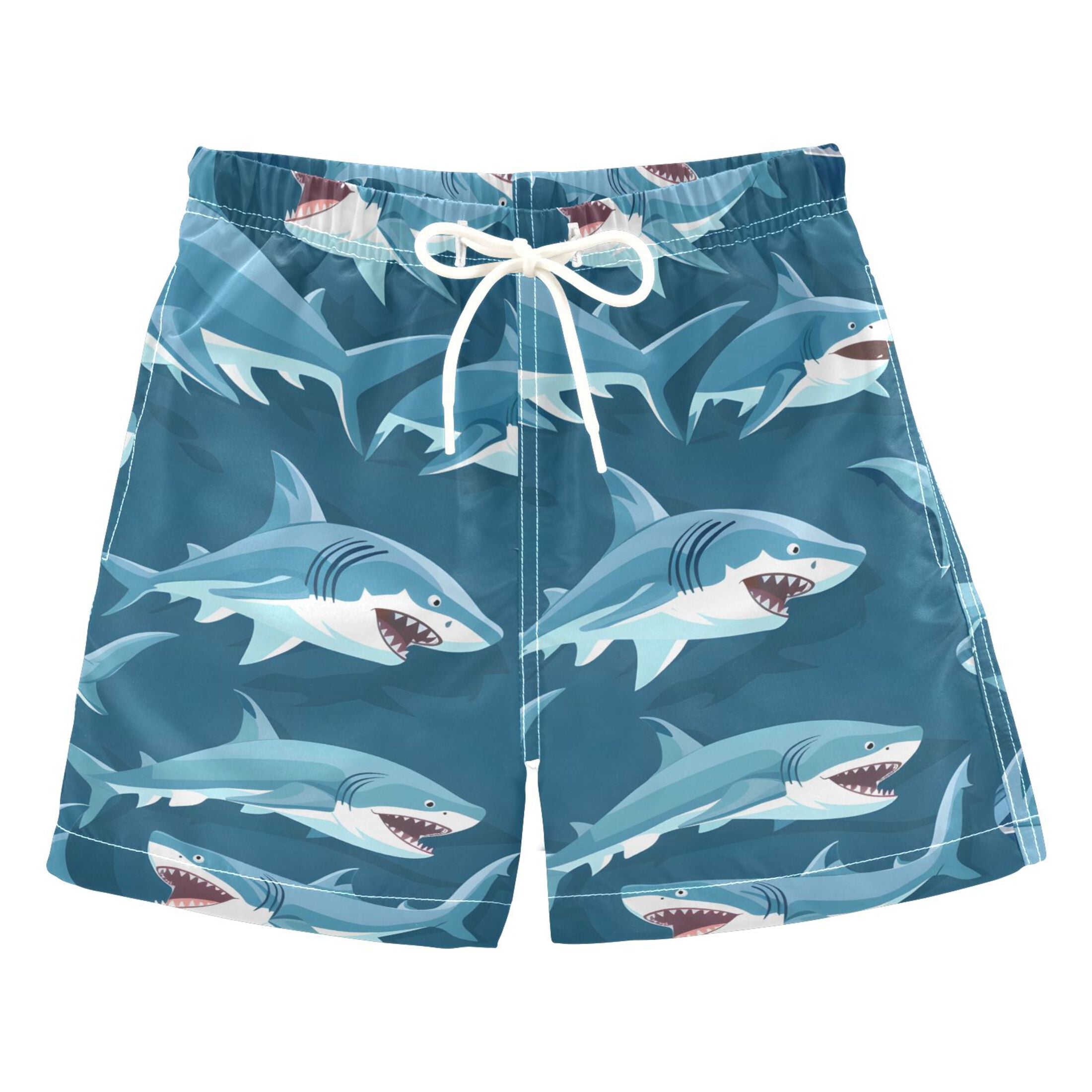 ALAZA Boys Swim Trunks Cartoon Sharks Beach Board Shorts Drawstring ...