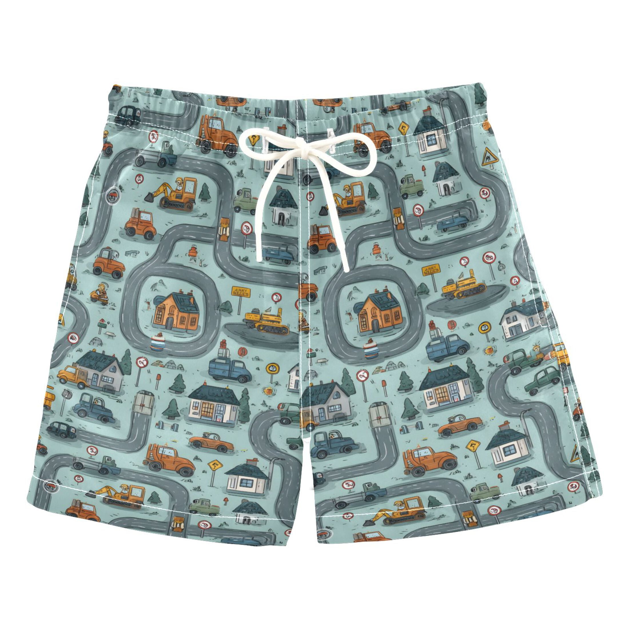 ALAZA Boys Swim Trunks Cartoon Truck Excavators Beach Board Shorts ...