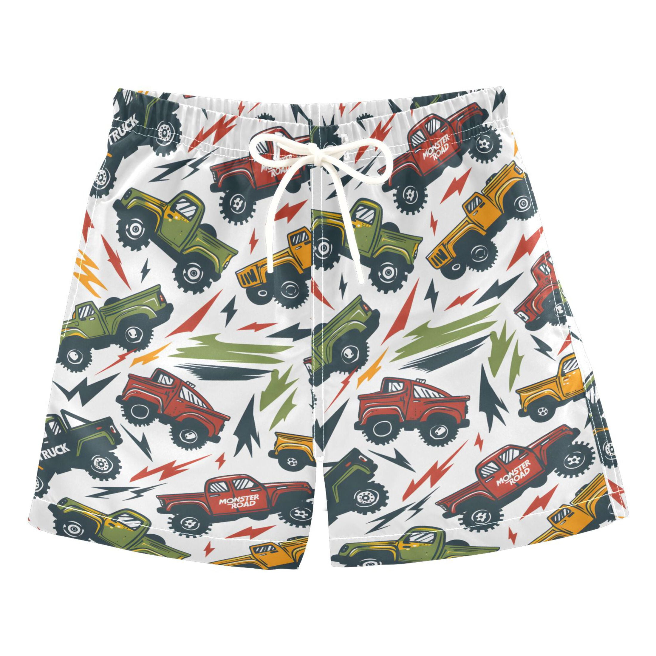 ALAZA Boys Swim Trunks Cartoon Trucks Cool Beach Board Shorts ...
