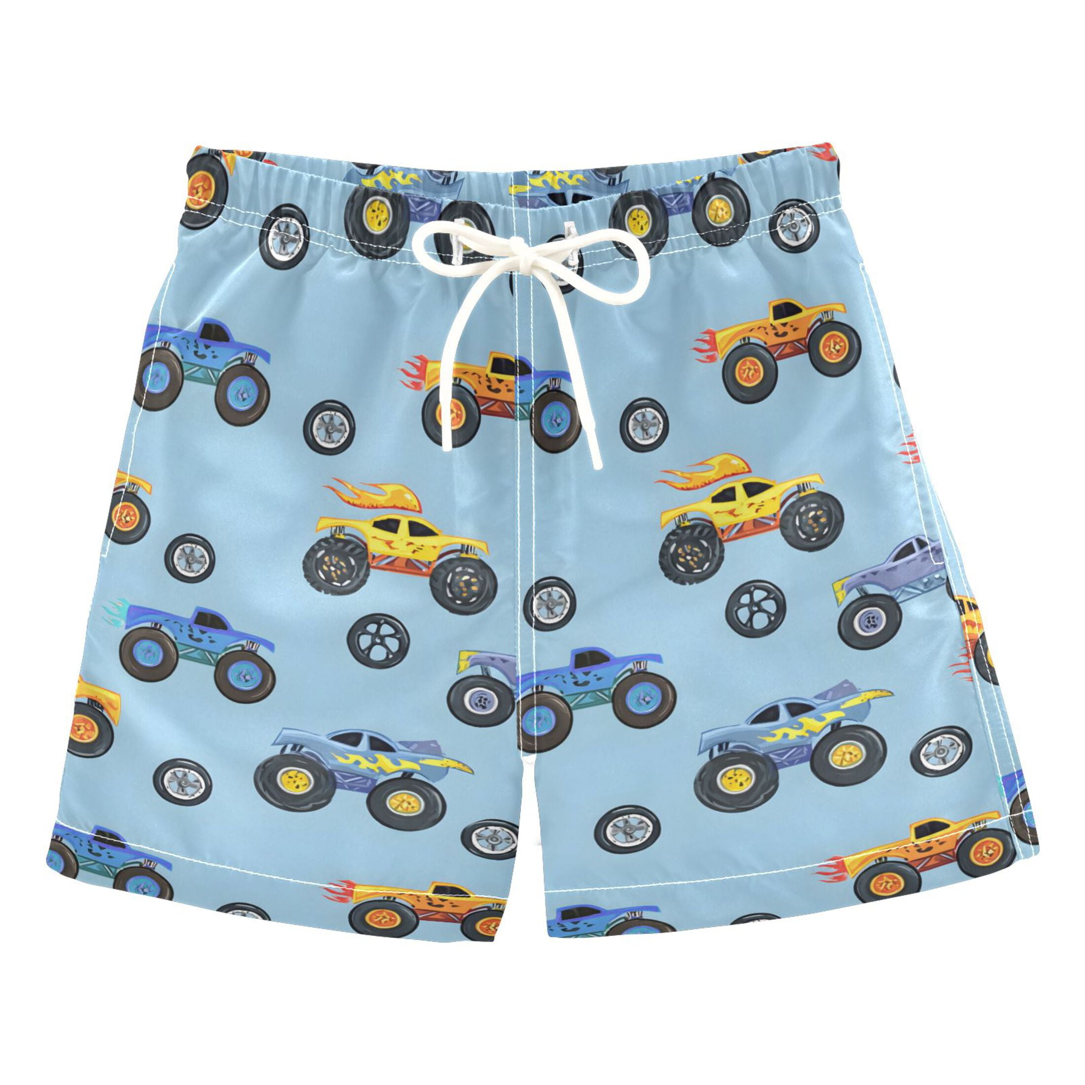 ALAZA Boys Swim Trunks Cartoon Trucks Vehicle-t9 Beach Board Shorts ...