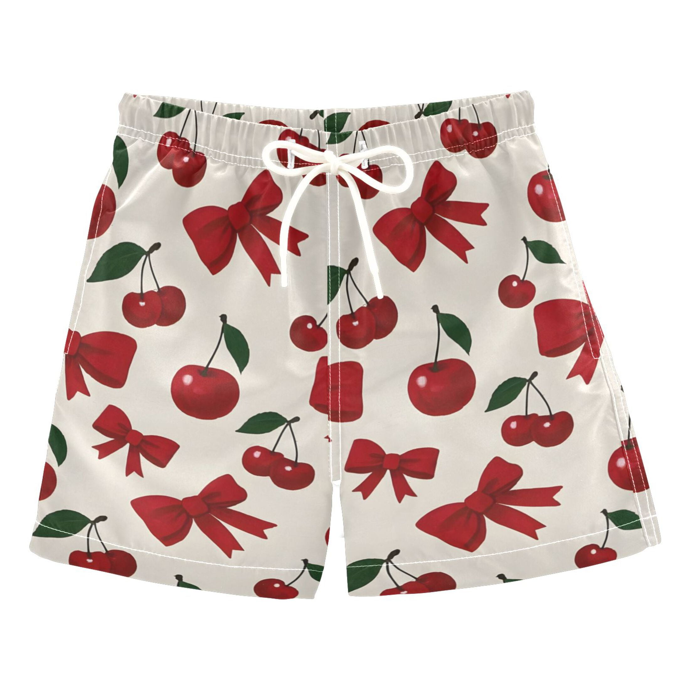 ALAZA Boys Swim Trunks Cherry Fruits Bow Beach Board Shorts Drawstring ...
