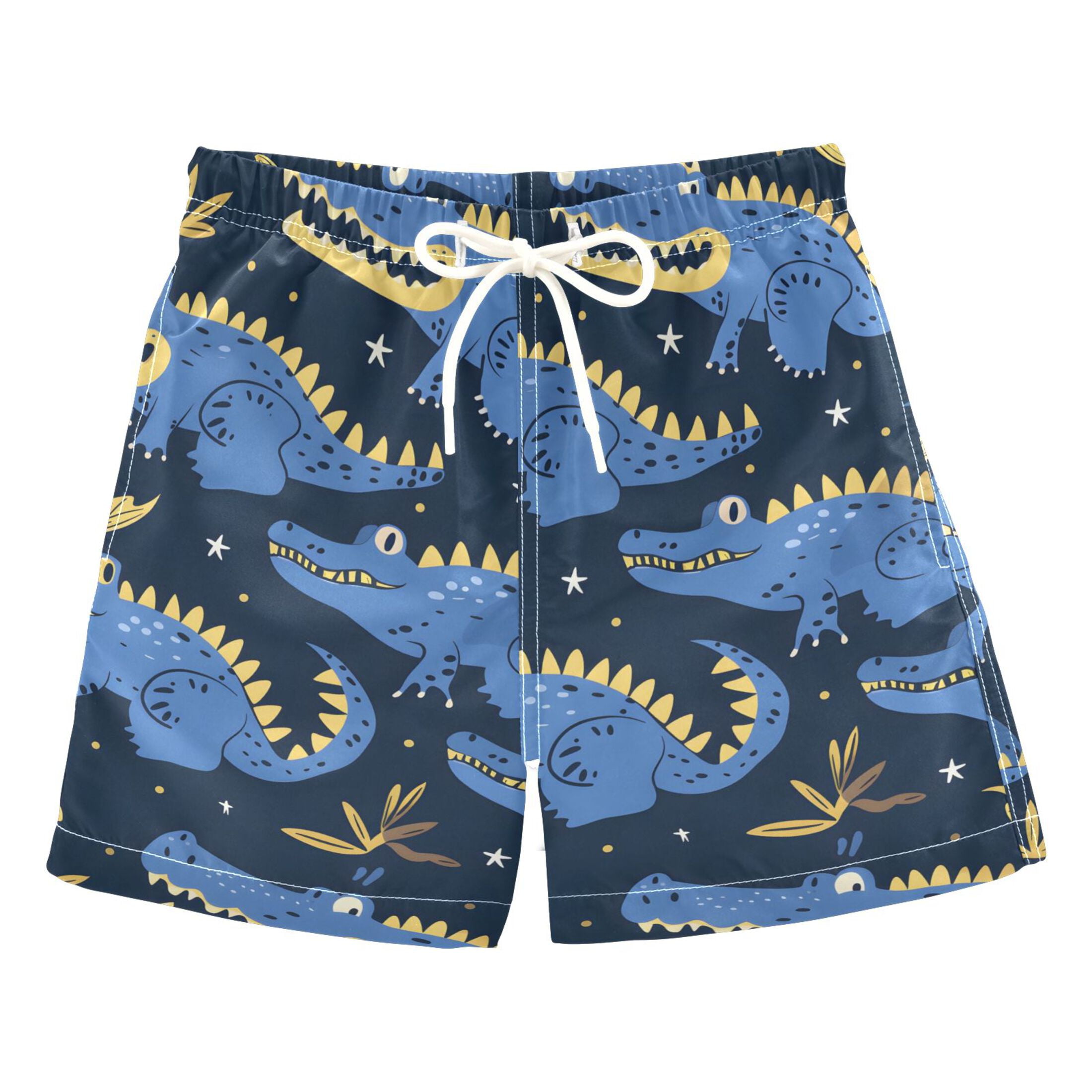 ALAZA Boys Swim Trunks Crocodile Cartoon Beach Board Shorts Drawstring ...