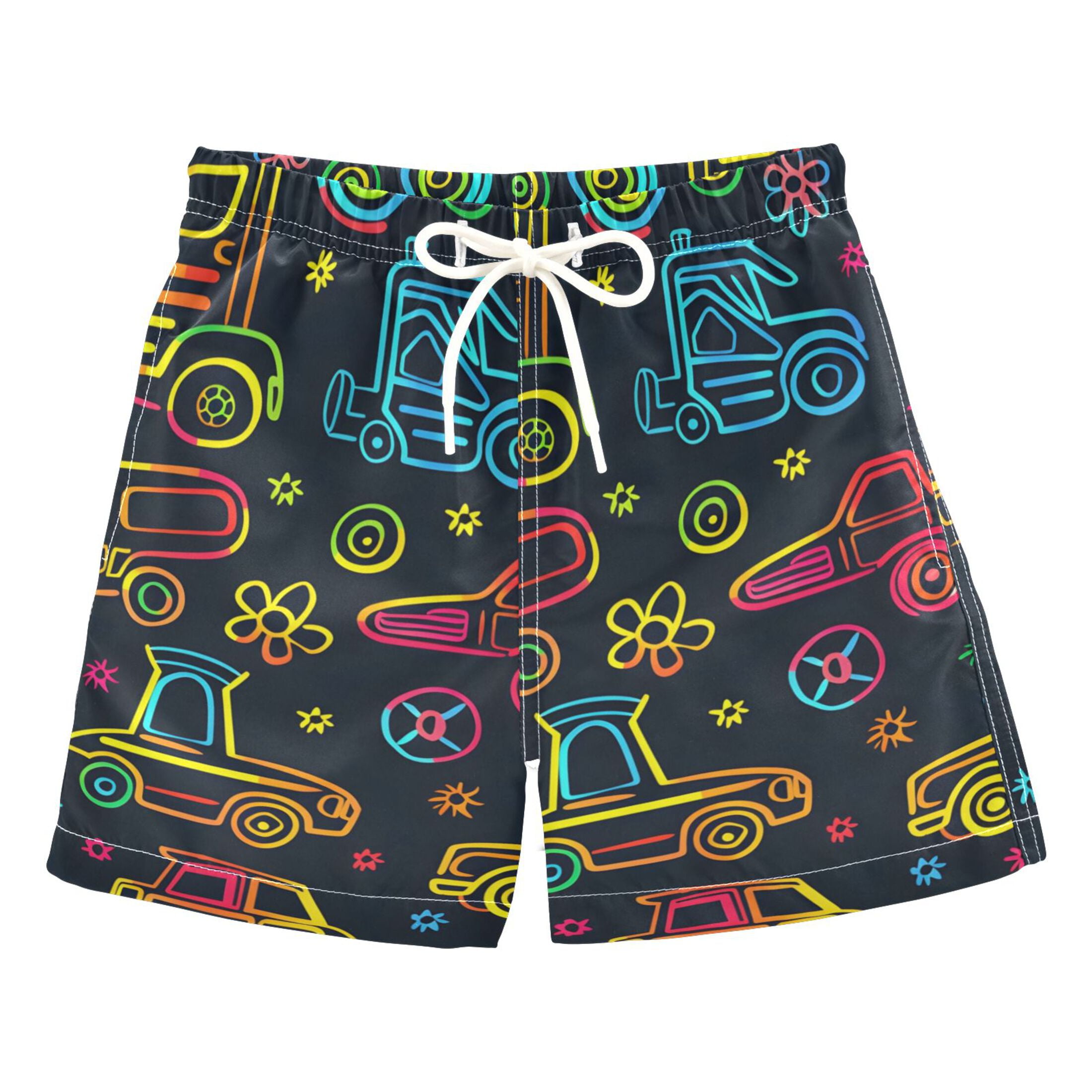 ALAZA Boys Swim Trunks Cute Cartoon Car Beach Board Shorts Drawstring ...