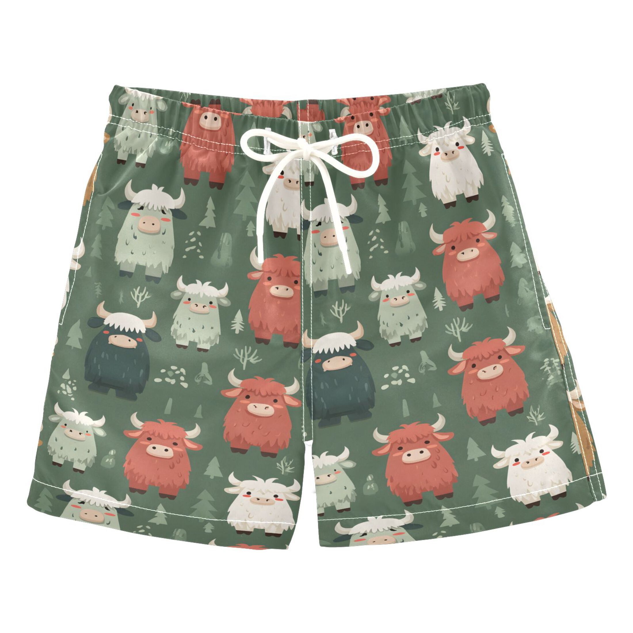 ALAZA Boys Swim Trunks Cute Cartoon Cows Beach Board Shorts Swimsuit ...