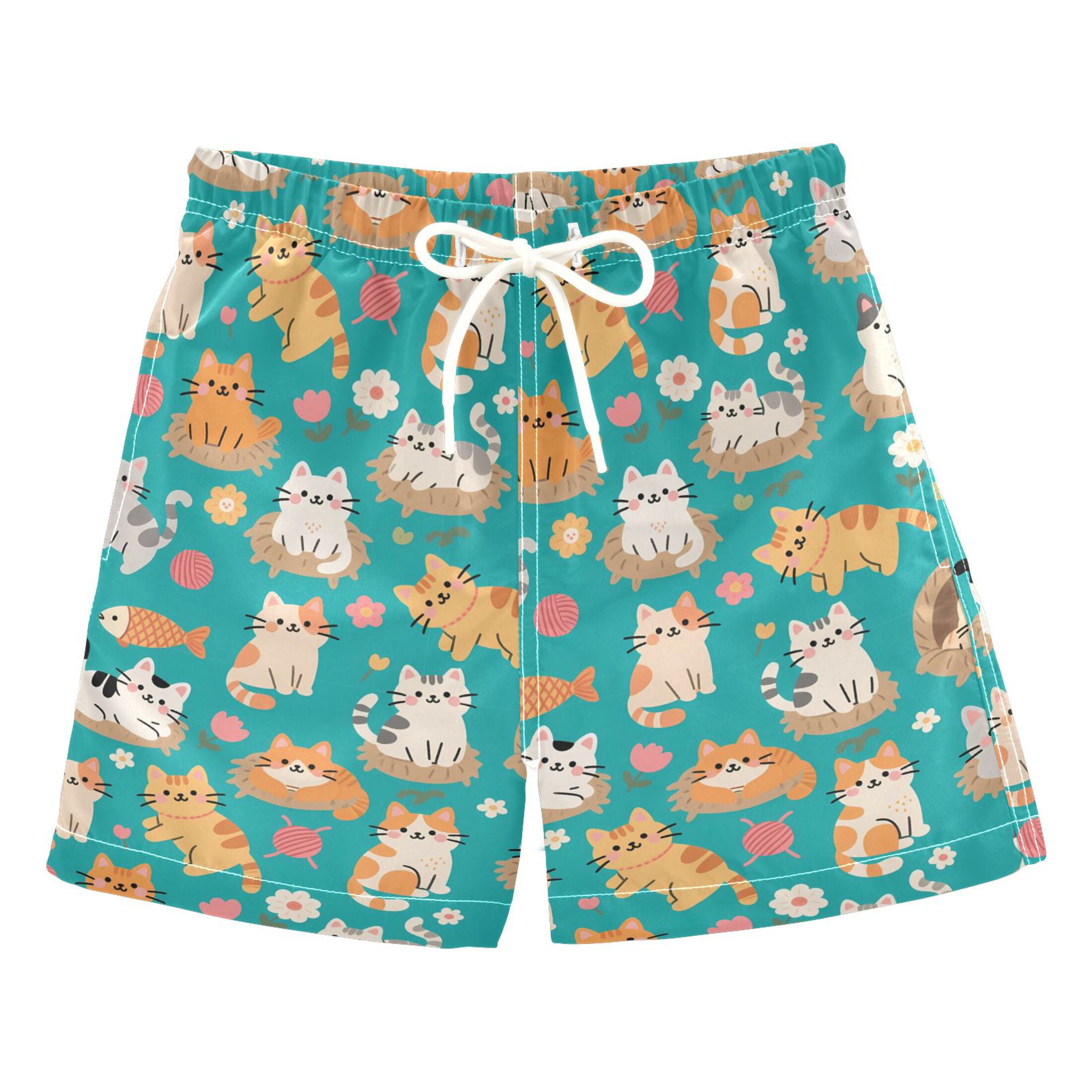 ALAZA Boys Swim Trunks Cute Cats Cartoon Beach Board Shorts Swimsuit ...
