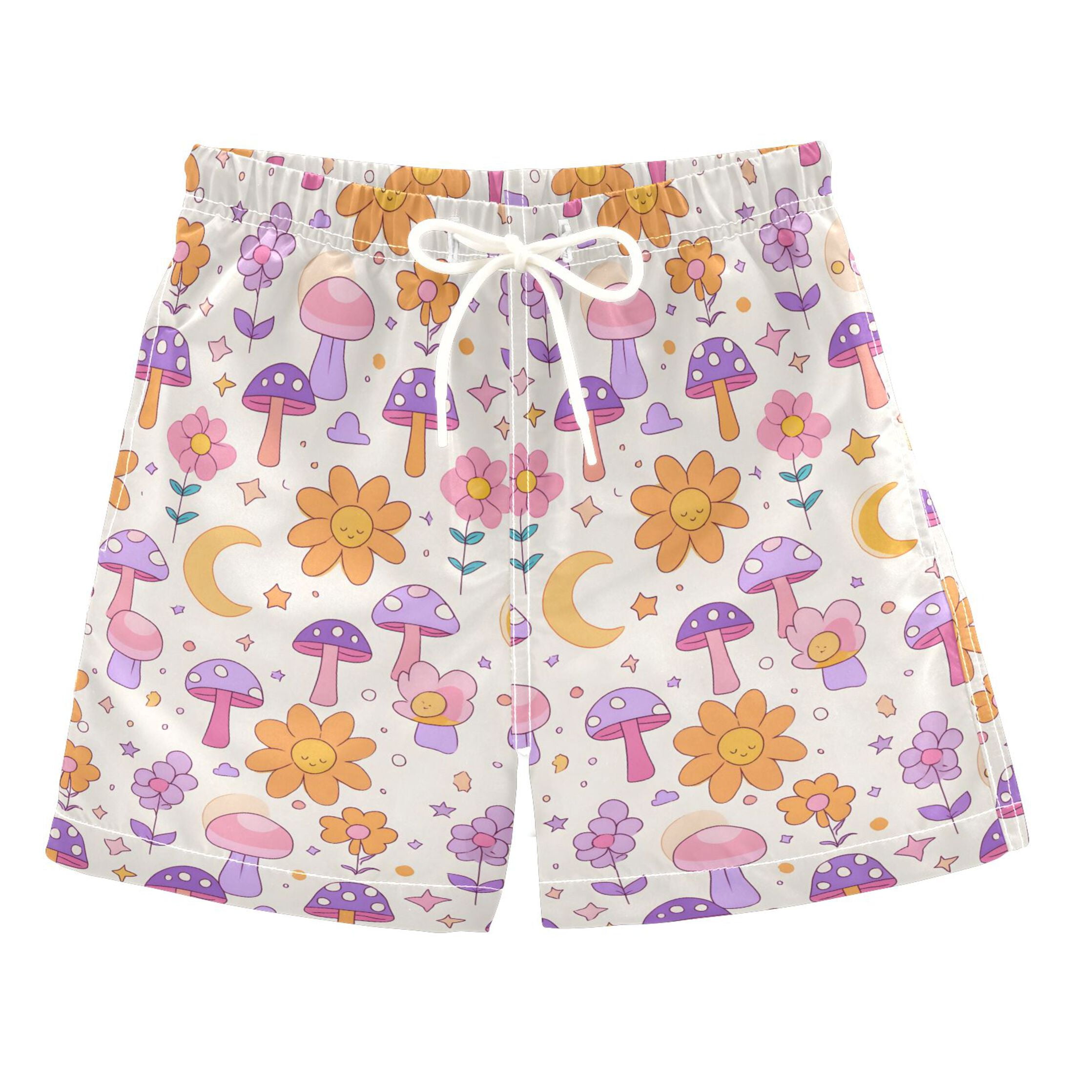 ALAZA Boys Swim Trunks Cute Mushroom Flower Beach Board Shorts Swimsuit ...
