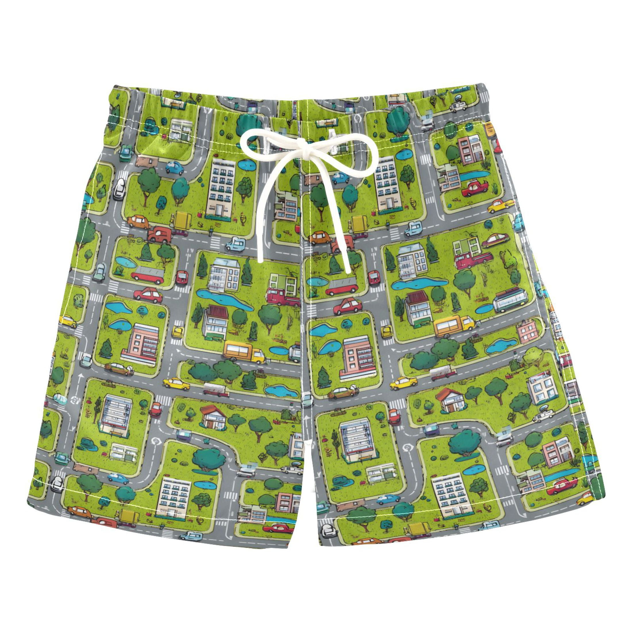 ALAZA Boys Swim Trunks Cute Road Cars Beach Board Shorts Swimsuit ...