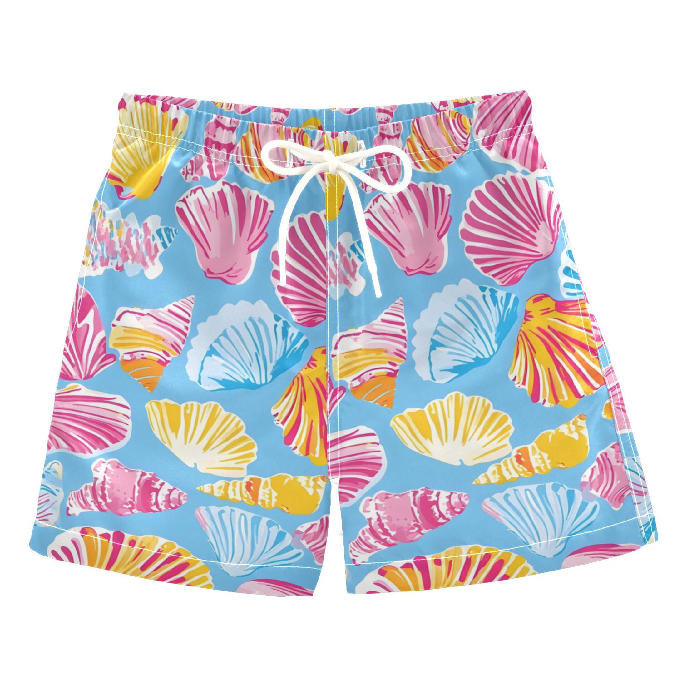 ALAZA Boys Swim Trunks Cute Seashell Beach Board Shorts Drawstring ...