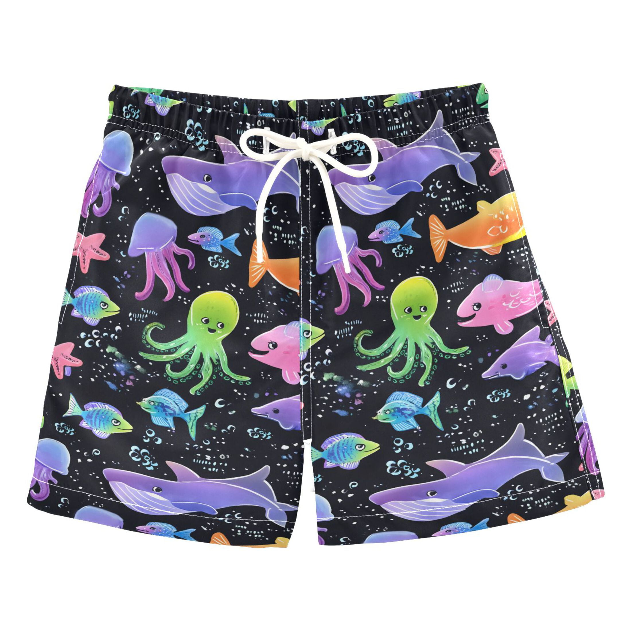 ALAZA Boys Swim Trunks Cute Whale Jellyfish Beach Board Shorts Swimsuit ...