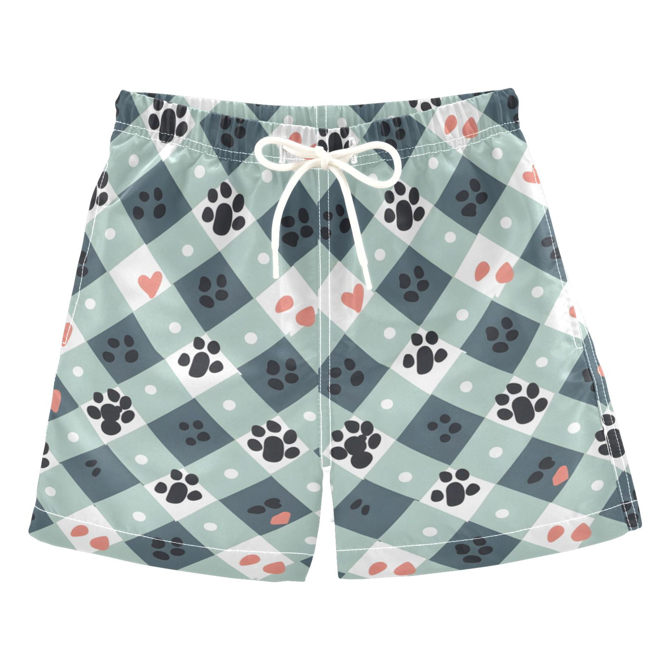 ALAZA Boys Swim Trunks Dog Footprint Checkered Beach Board Shorts ...