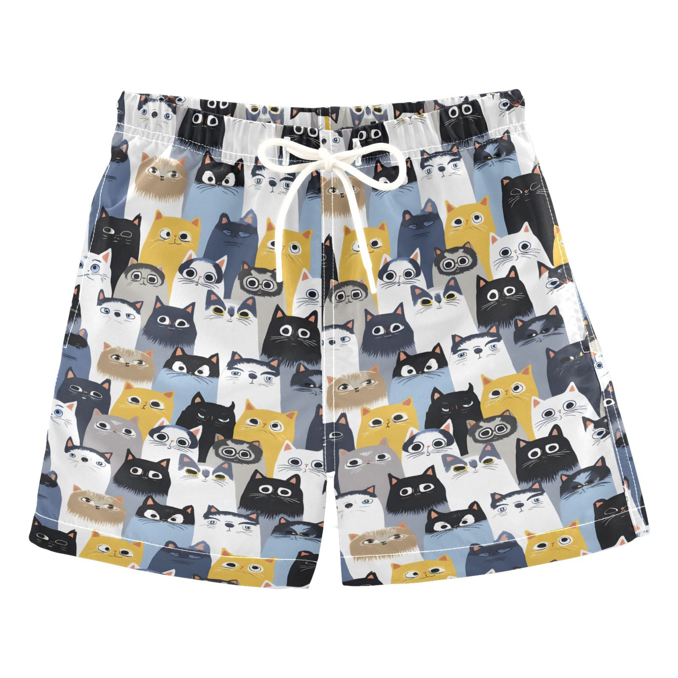 ALAZA Boys Swim Trunks Doodle Cute Cats Cartoon Beach Board Shorts ...