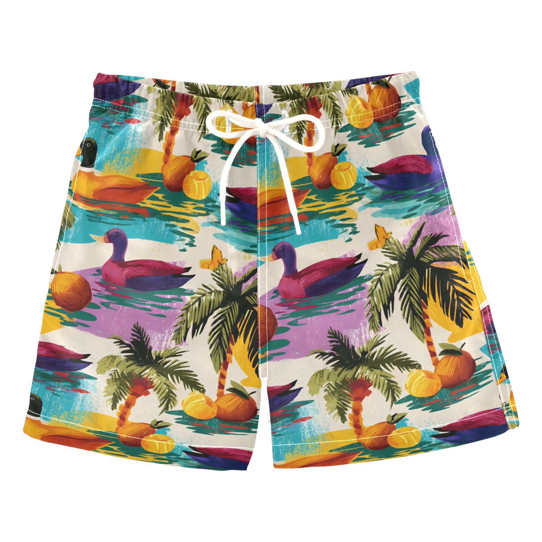 ALAZA Boys Swim Trunks Duck Palm Trees Beach Board Shorts Swimsuit ...