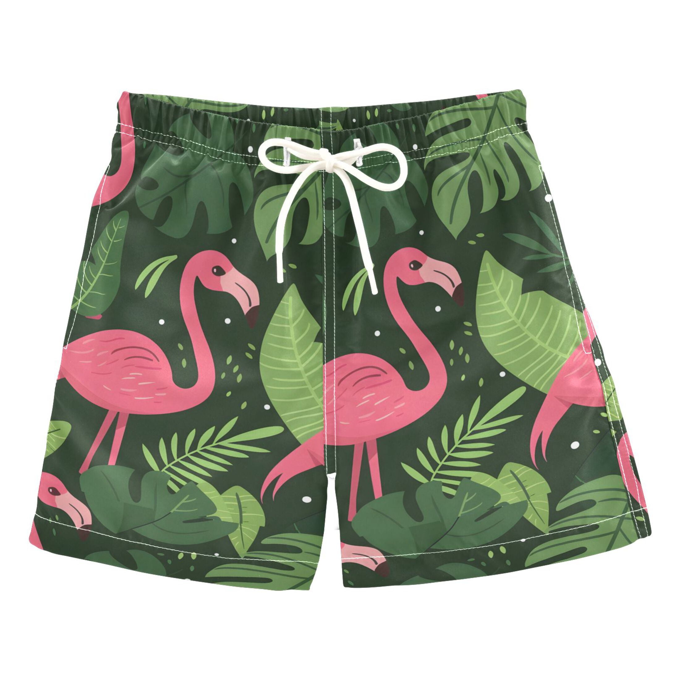 ALAZA Boys Swim Trunks Flamingo in Palm Leaves Beach Board Shorts ...