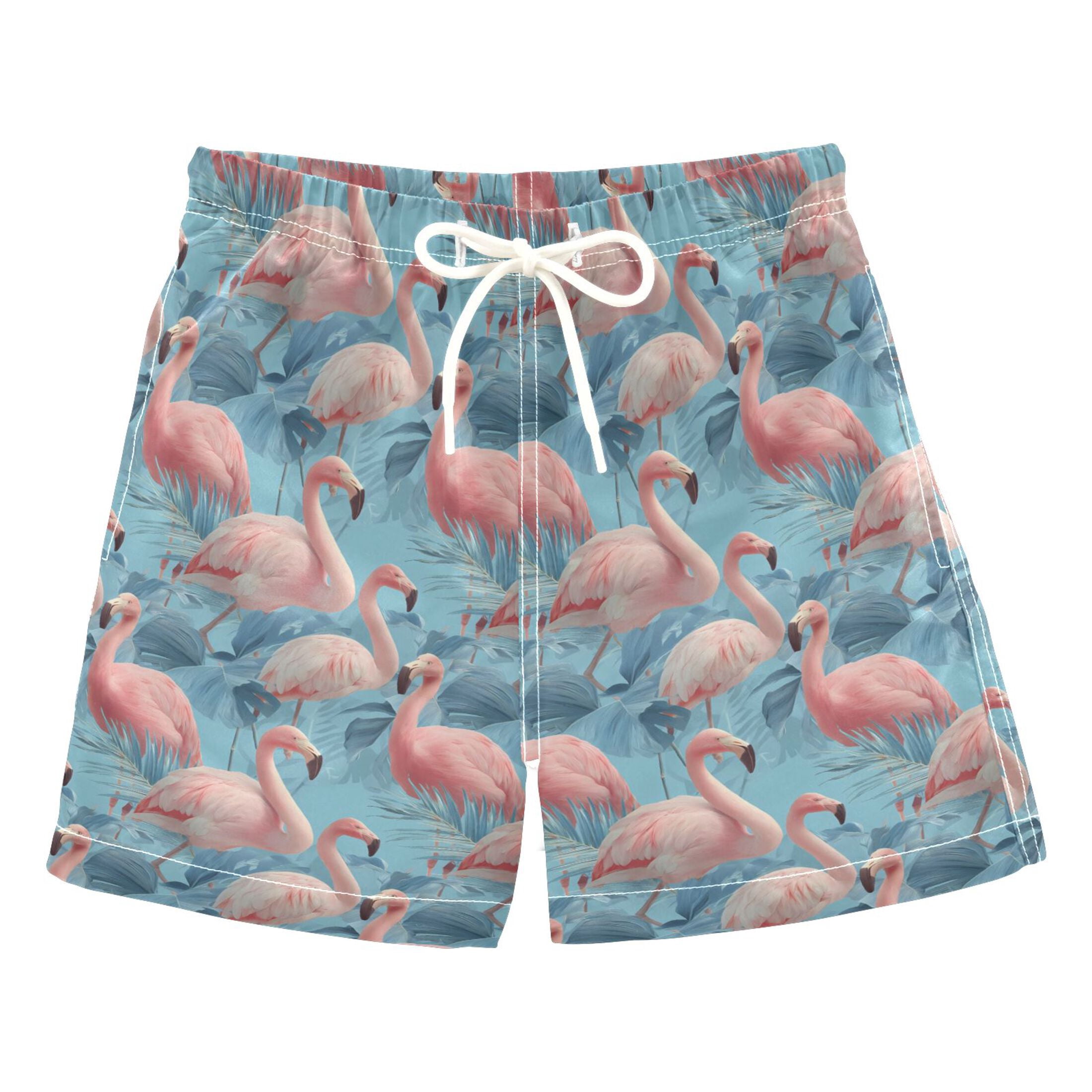 ALAZA Boys Swim Trunks Flamingo on Blue Leave Beach Board Shorts ...