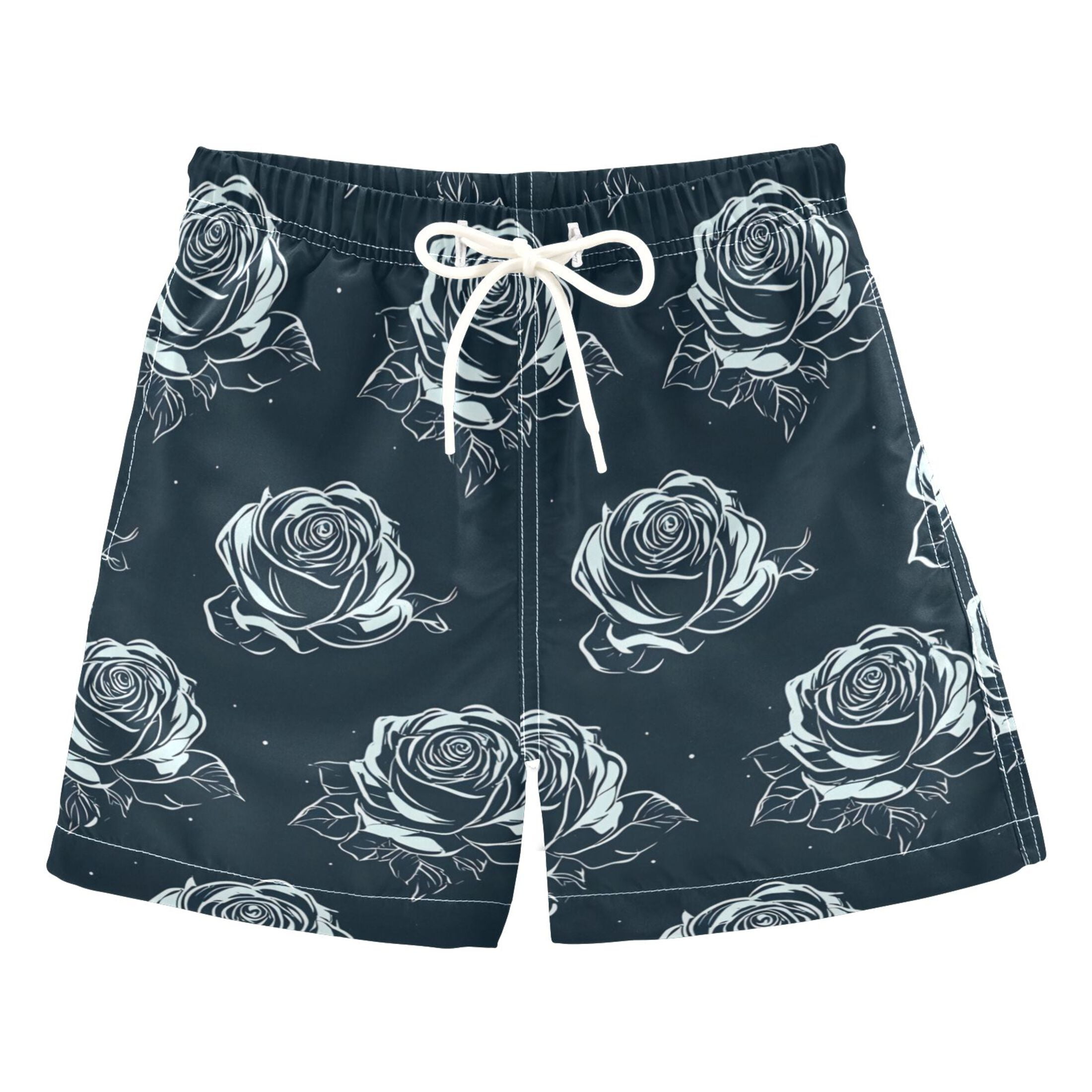ALAZA Boys Swim Trunks Flowers Roses Beach Board Shorts Drawstring ...