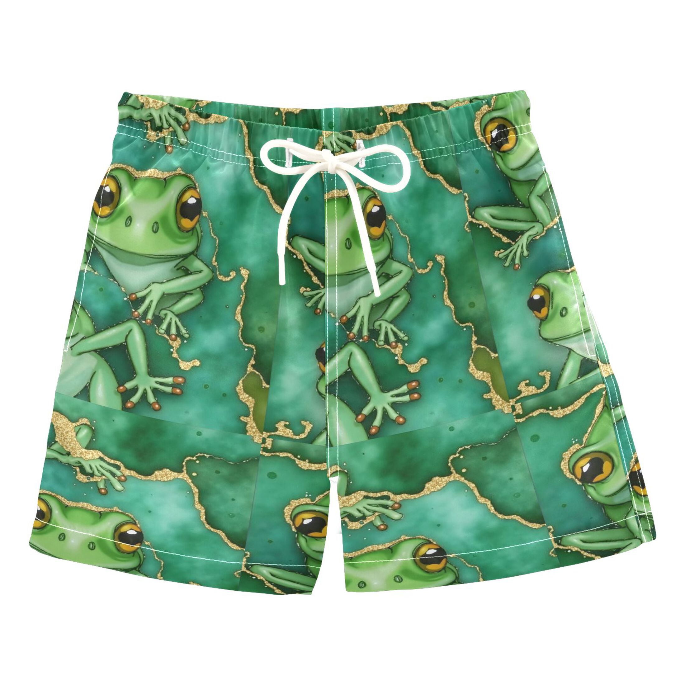 ALAZA Boys Swim Trunks Frogs in Marble Beach Board Shorts Drawstring ...