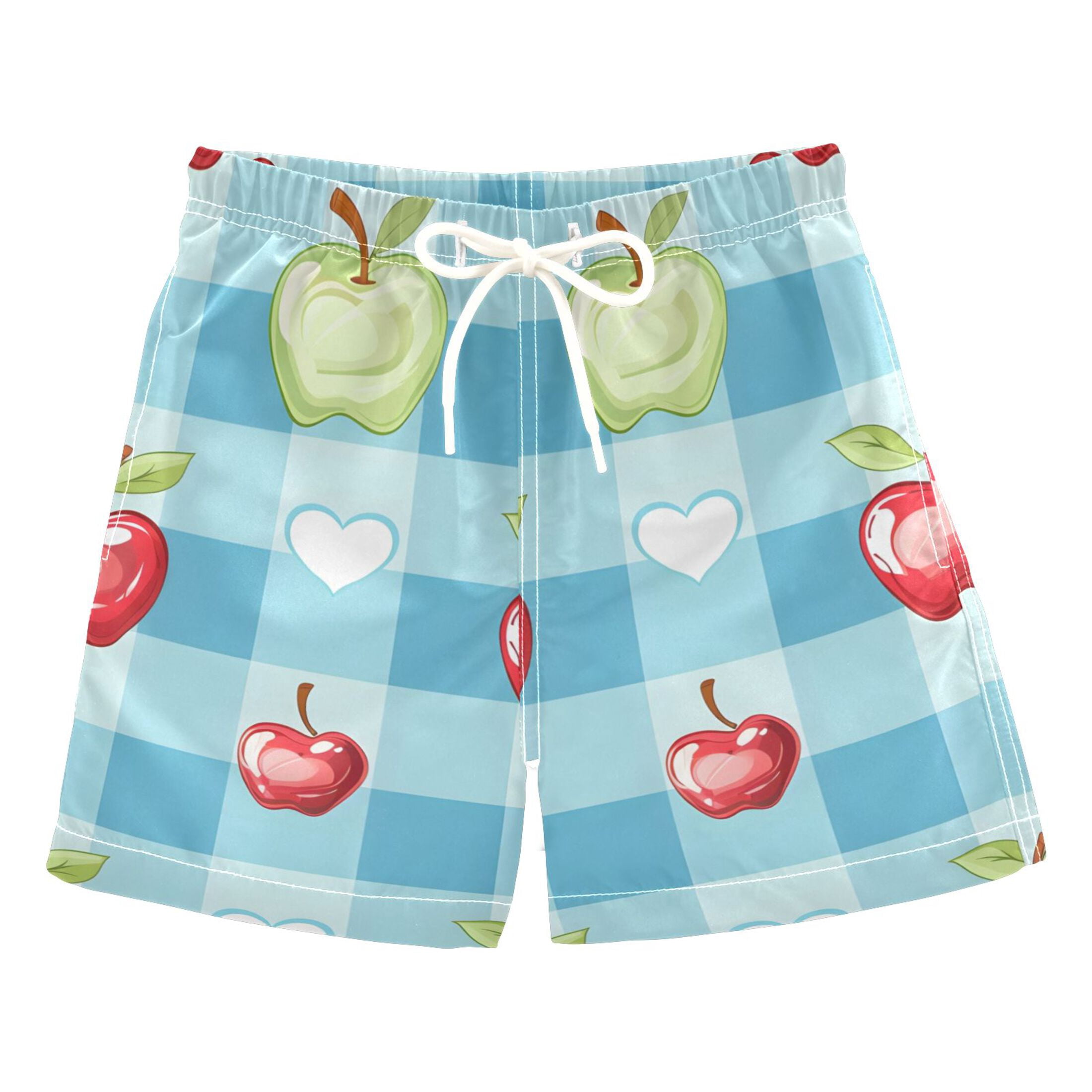 ALAZA Boys Swim Trunks Fruit and Heart Checkered Grid Beach Board ...