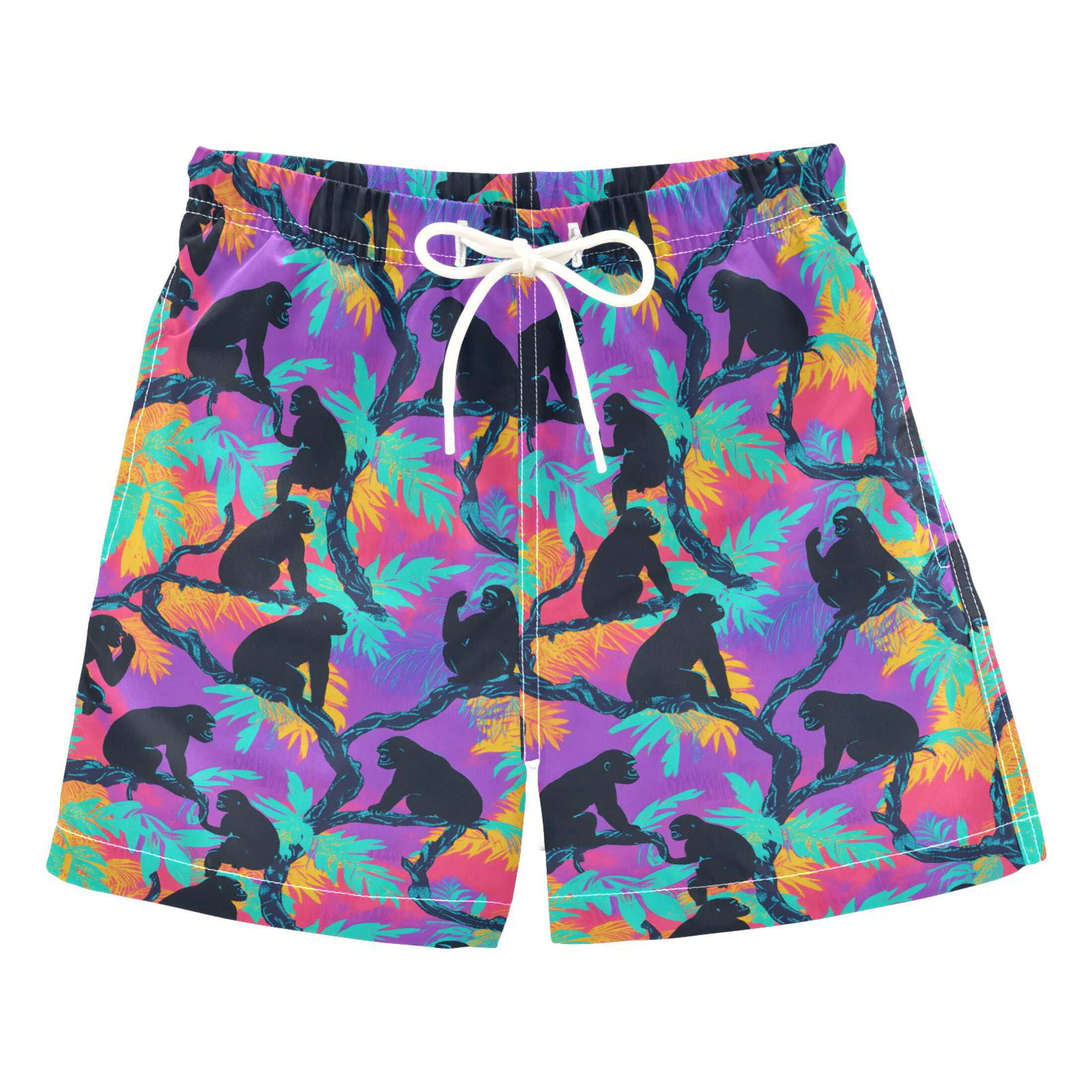 ALAZA Boys Swim Trunks Gorillas Tie-dye Palm Beach Board Shorts ...