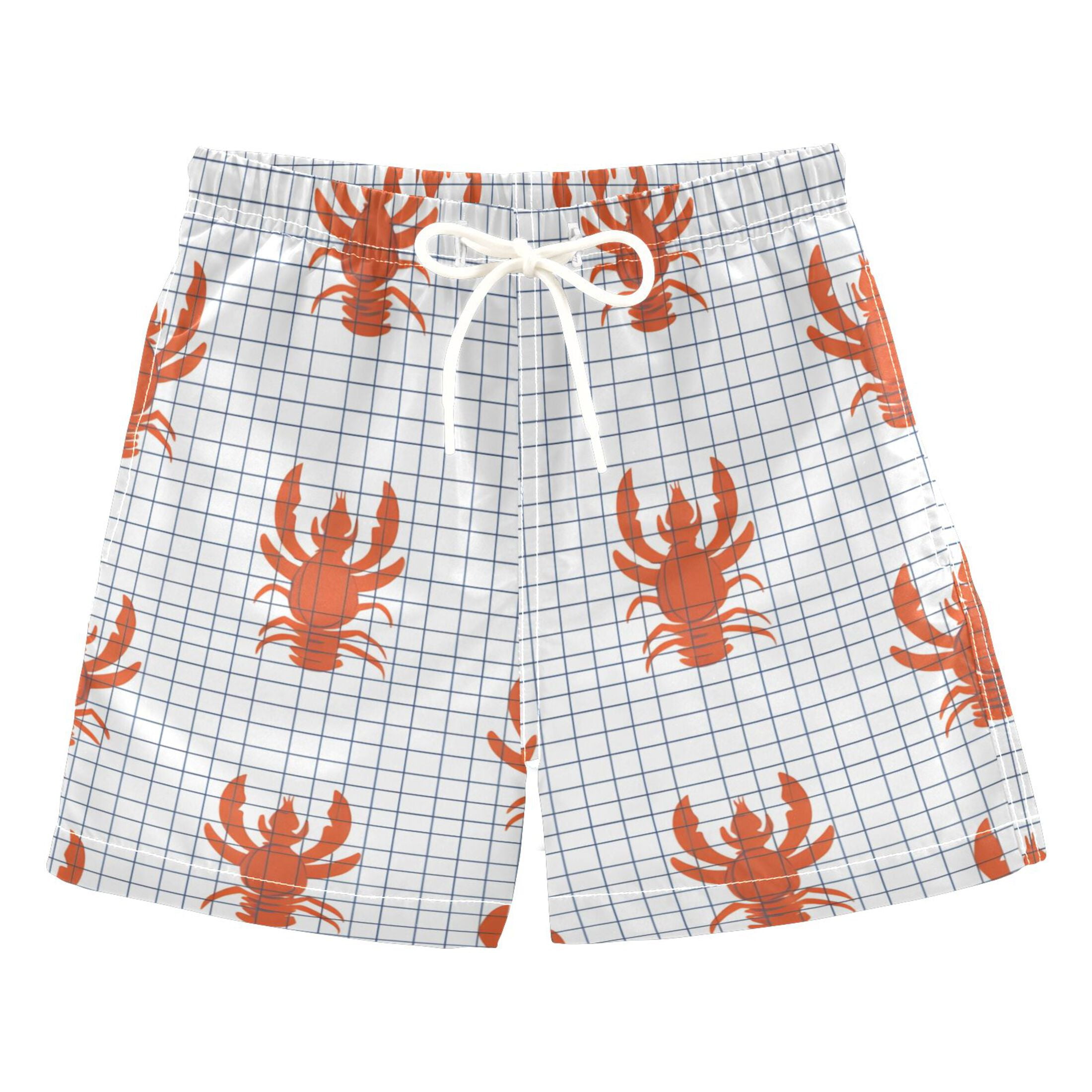 ALAZA Boys Swim Trunks Lobsters Checkered Beach Board Shorts Drawstring ...