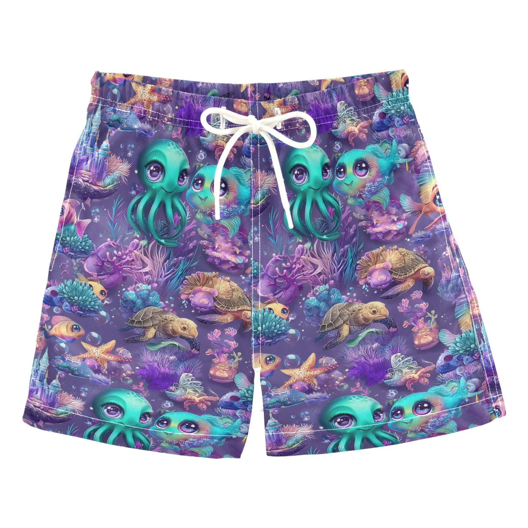 ALAZA Boys Swim Trunks Magic Fish Ocean Castle Beach Board Shorts ...