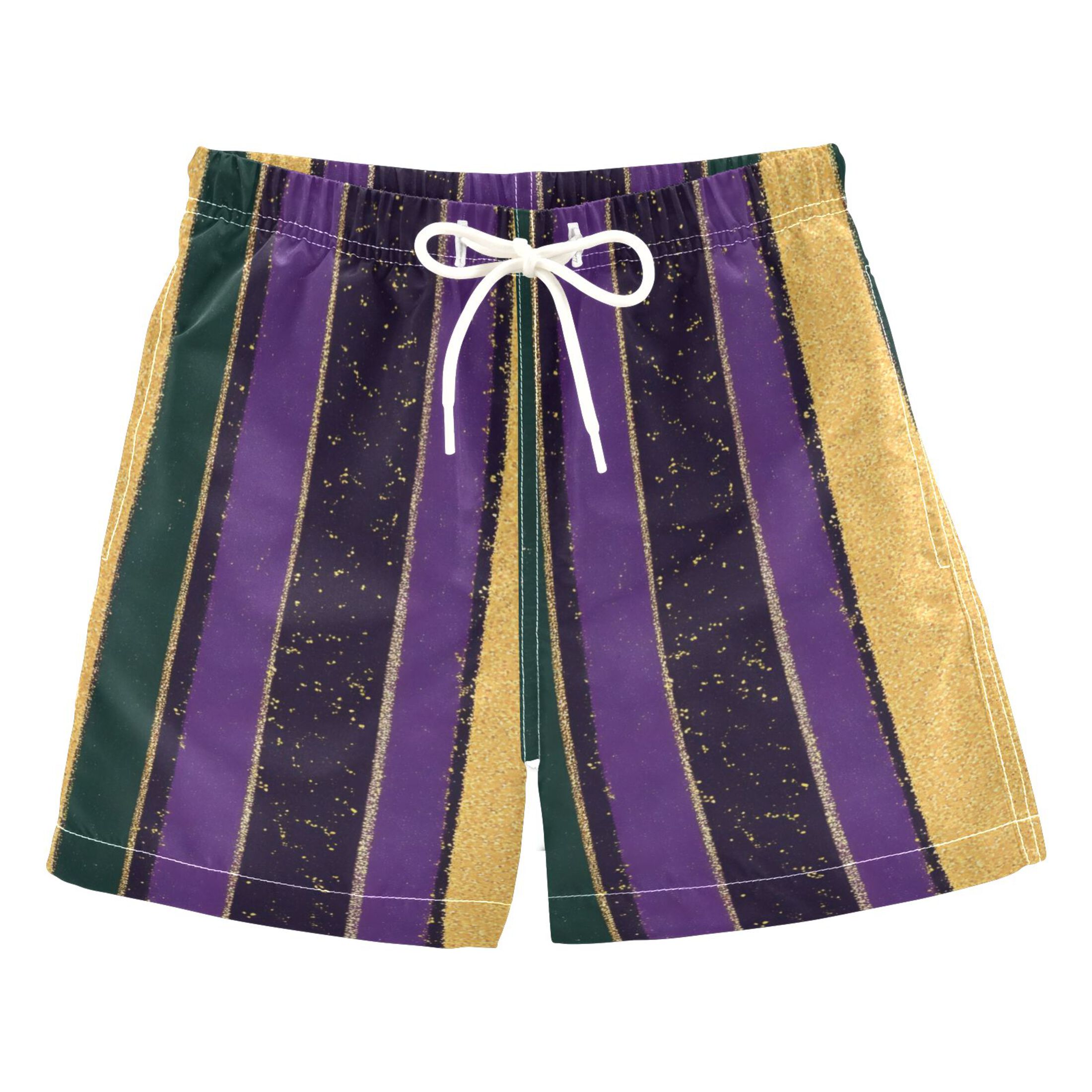 ALAZA Boys Swim Trunks Mardi Gras Stripes Beach Board Shorts Drawstring ...