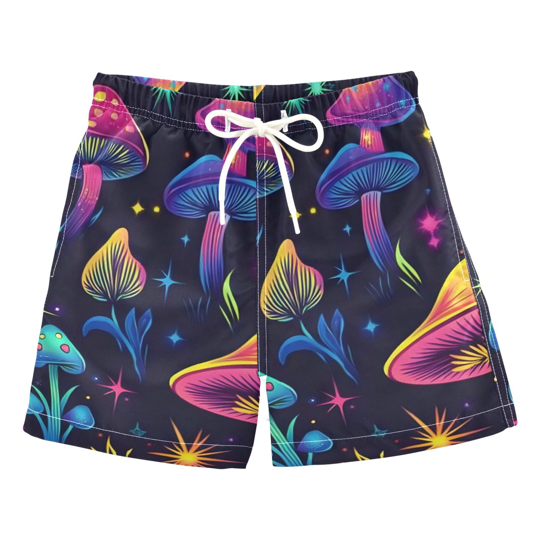 ALAZA Boys Swim Trunks Neon Mushrooms Beach Board Shorts Drawstring ...