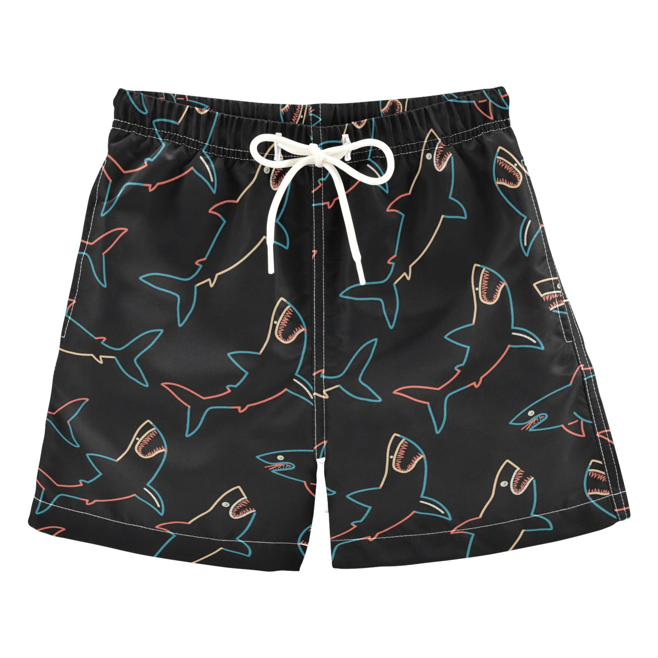 ALAZA Boys Swim Trunks Neon Sharks Line Beach Board Shorts Drawstring ...