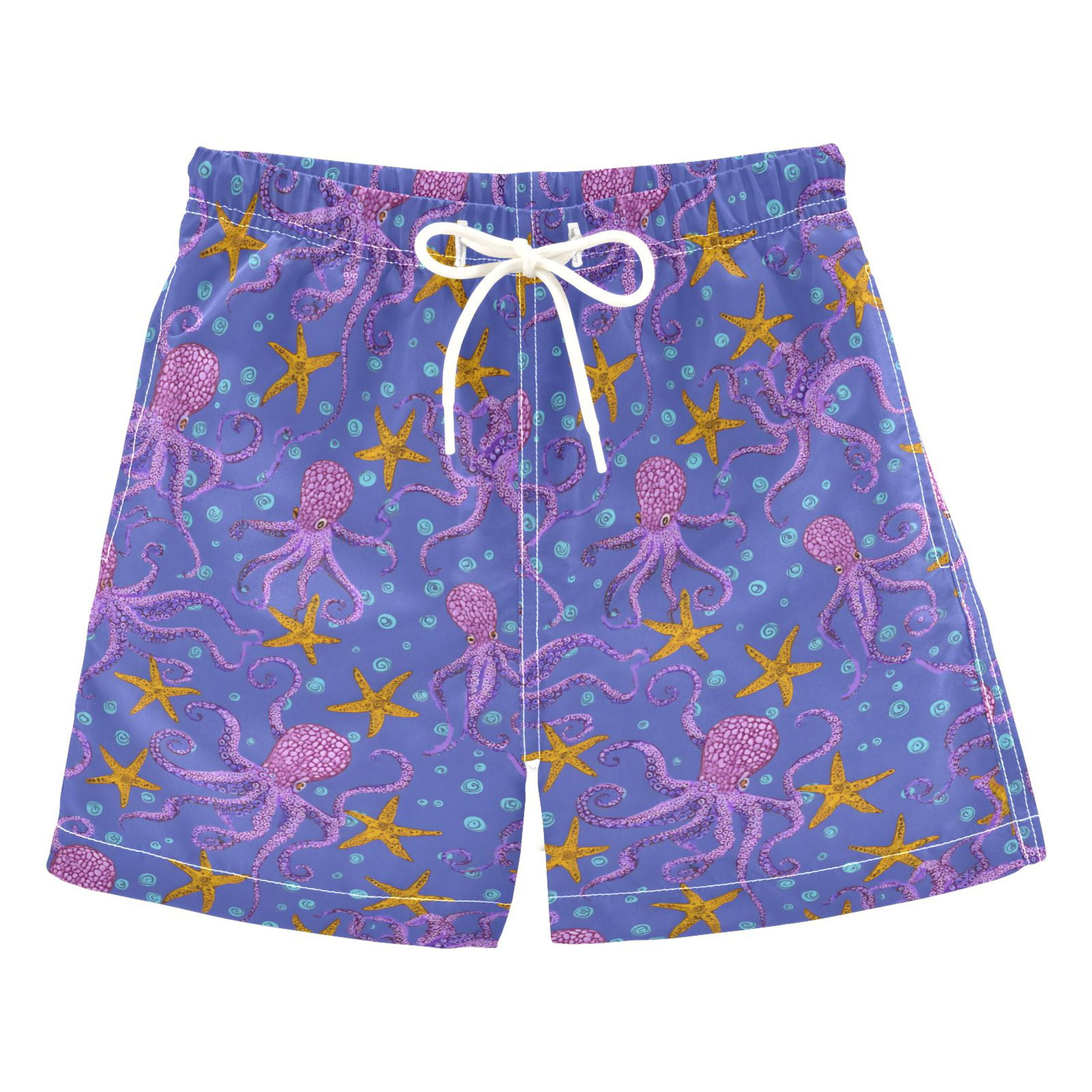 ALAZA Boys Swim Trunks Octopus and Starfish Beach Board Shorts Swimsuit ...