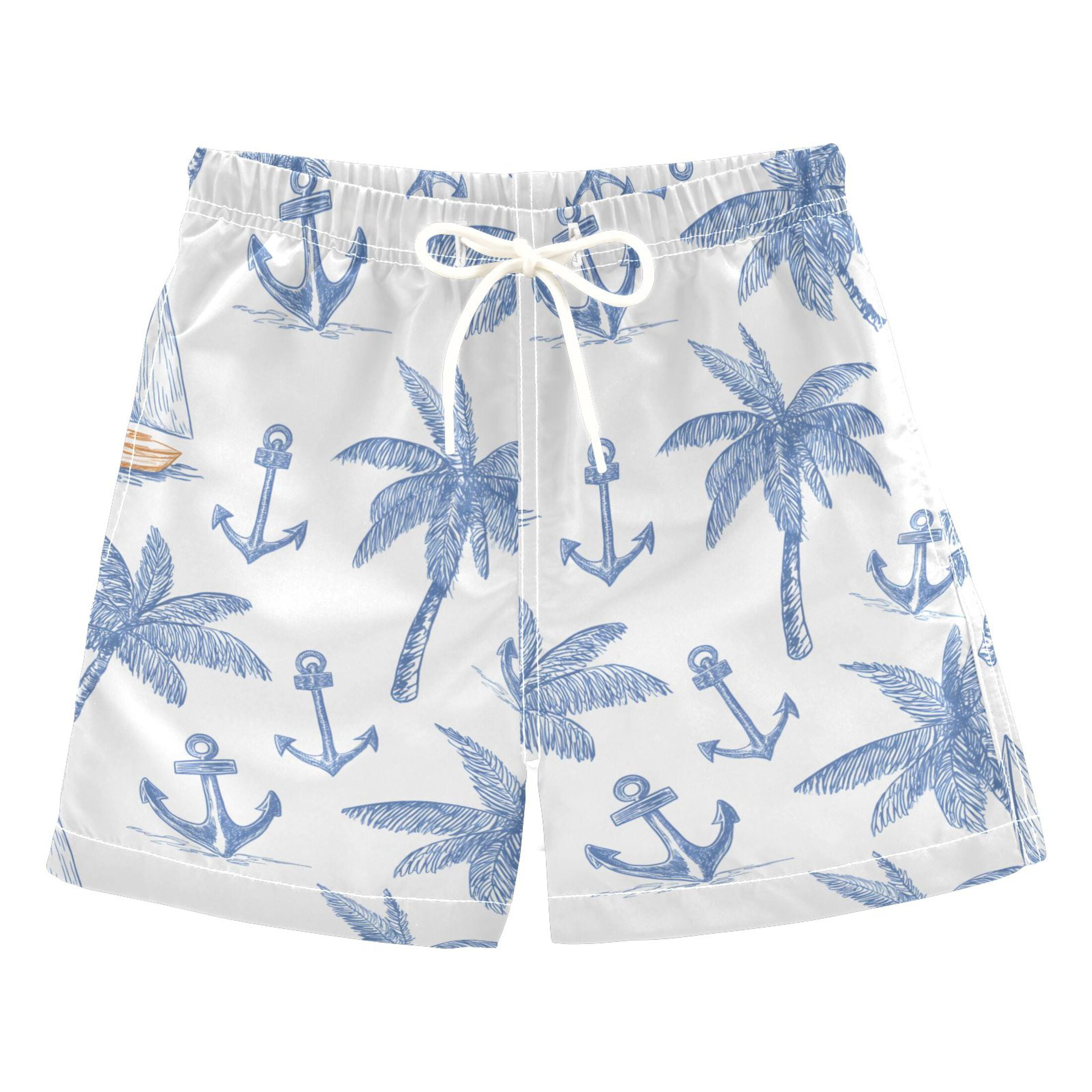 ALAZA Boys Swim Trunks Palm Tree Sailboat Anchors Beach Board Shorts ...