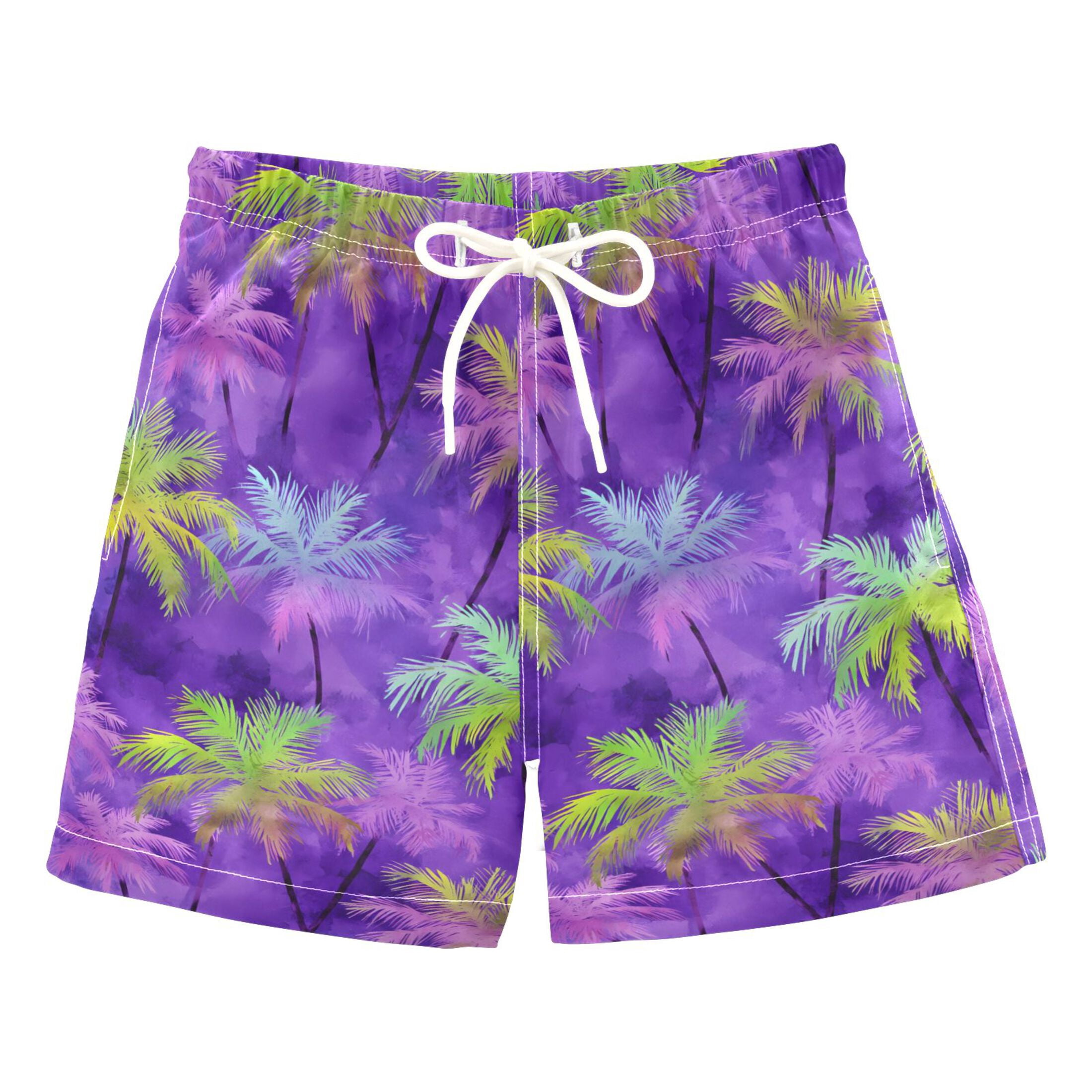 ALAZA Boys Swim Trunks Palm Trees Purple Beach Board Shorts Swimsuit ...