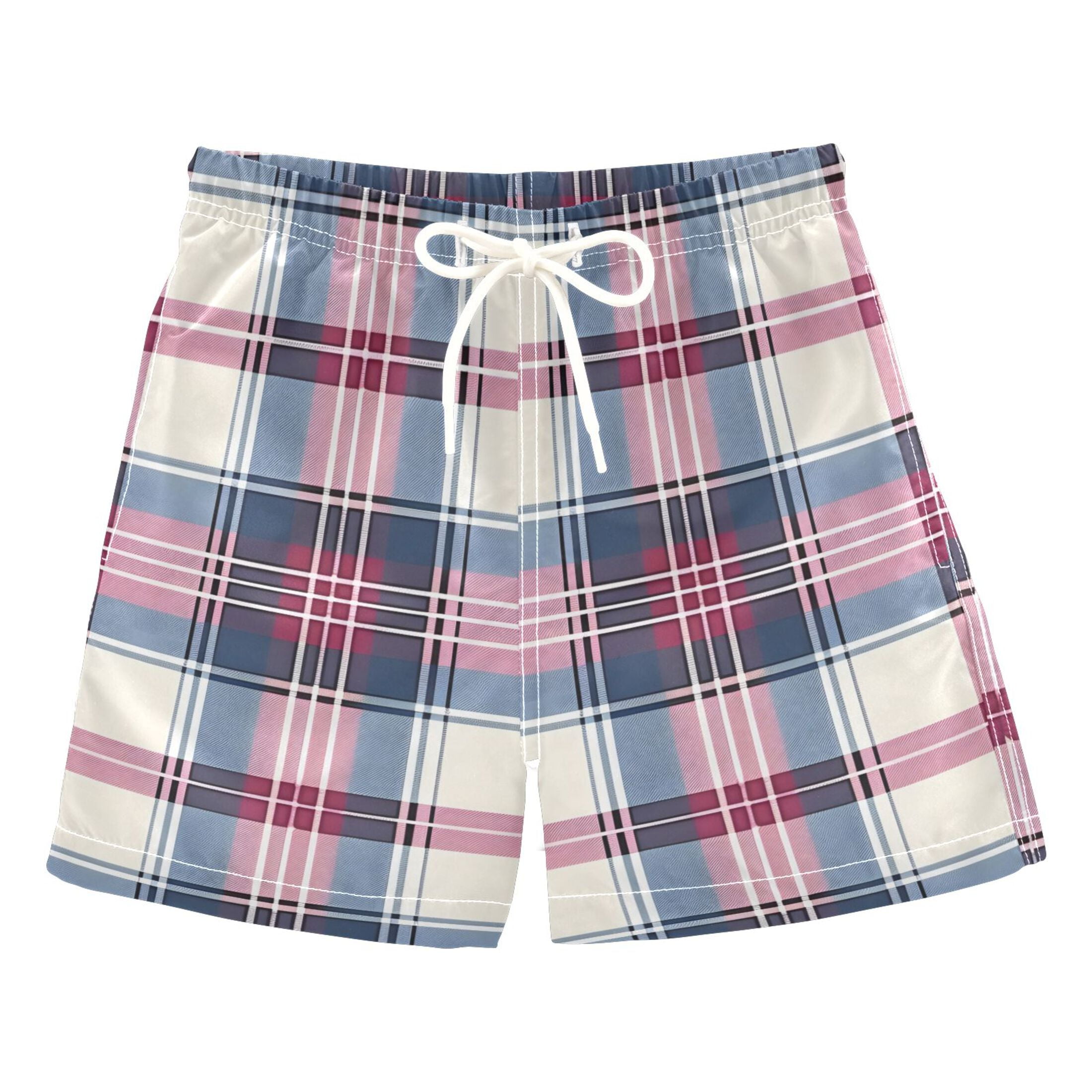 ALAZA Boys Swim Trunks Pink Checkered Grid Pattern Beach Board Shorts ...