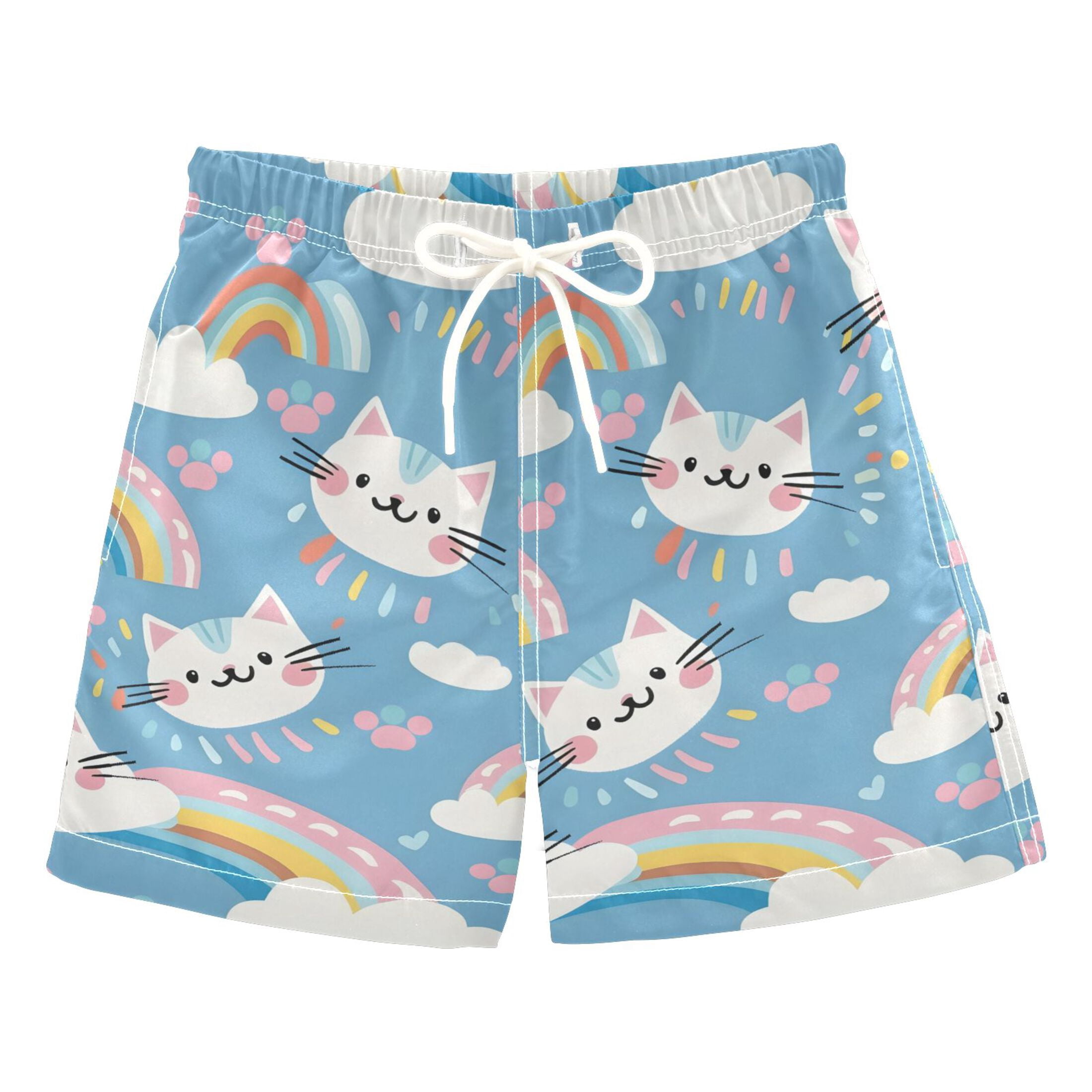 ALAZA Boys Swim Trunks Rainbow and Cat Paw Print Beach Board Shorts ...