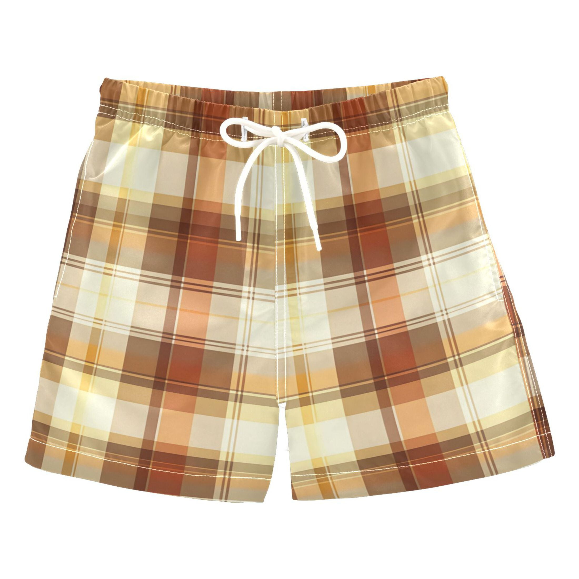 ALAZA Boys Swim Trunks Retro Checkered Plaid Beach Board Shorts ...