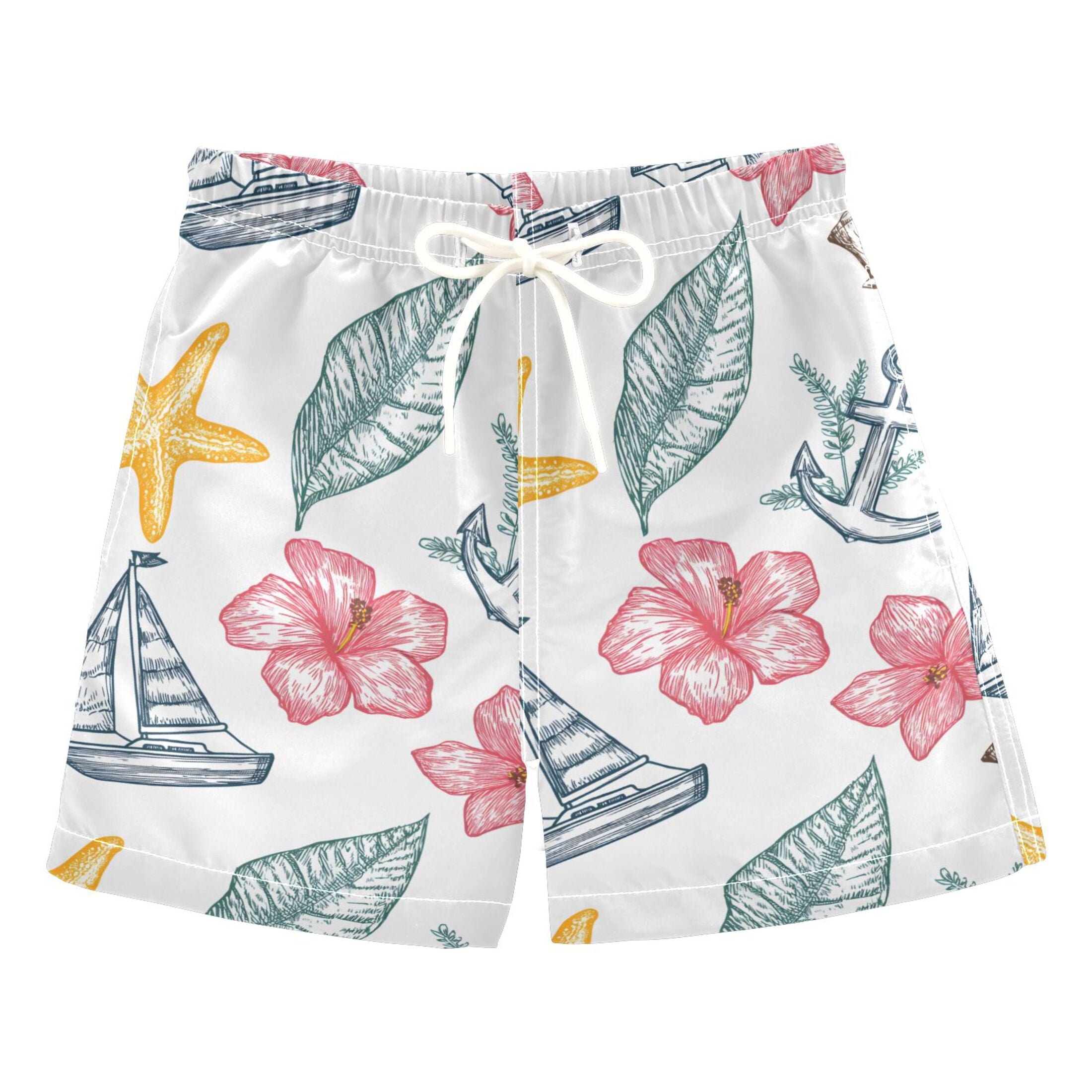 ALAZA Boys Swim Trunks Sailboat Anchor Starfish Beach Board Shorts ...