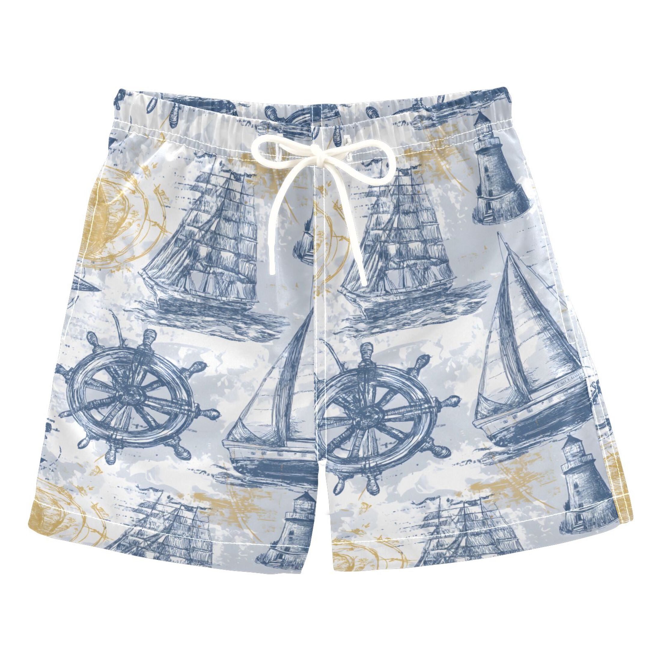ALAZA Boys Swim Trunks Sailboats Anchors Beach Board Shorts Swimsuit ...