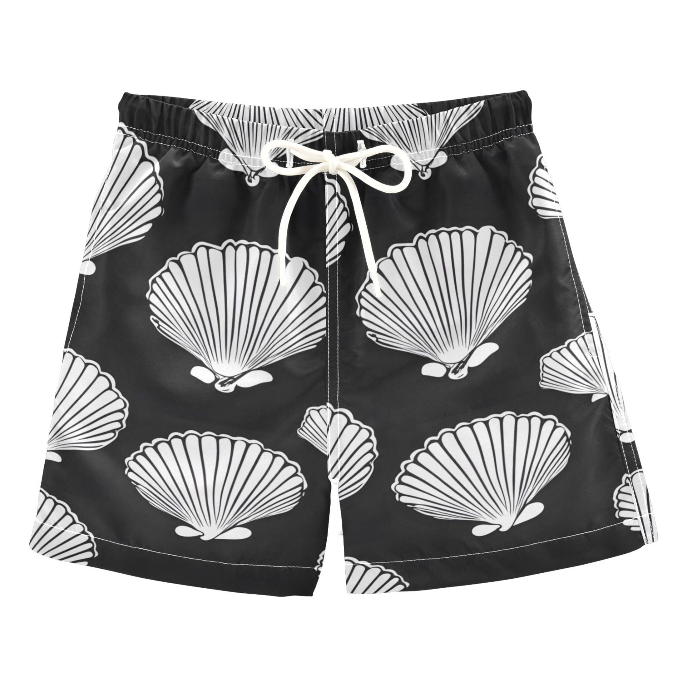 ALAZA Boys Swim Trunks Seashells Beach Board Shorts Drawstring Swimsuit ...