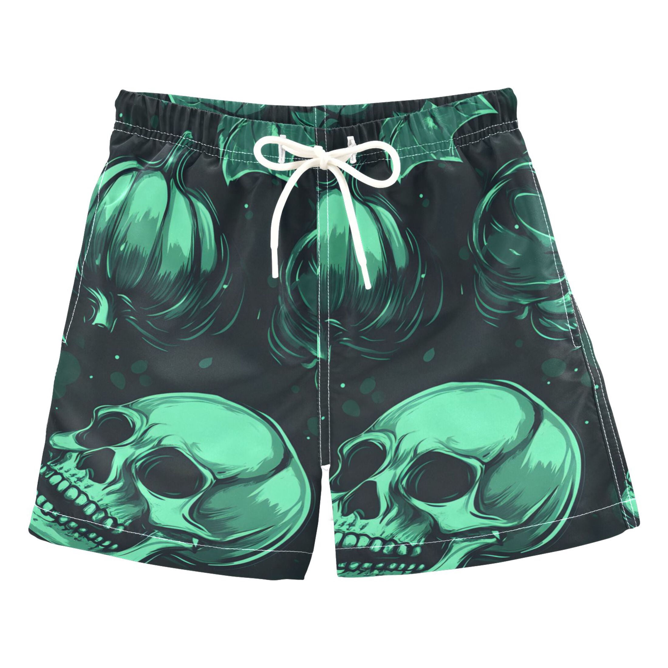 ALAZA Boys Swim Trunks Skull Skeletons Beach Board Shorts Drawstring ...
