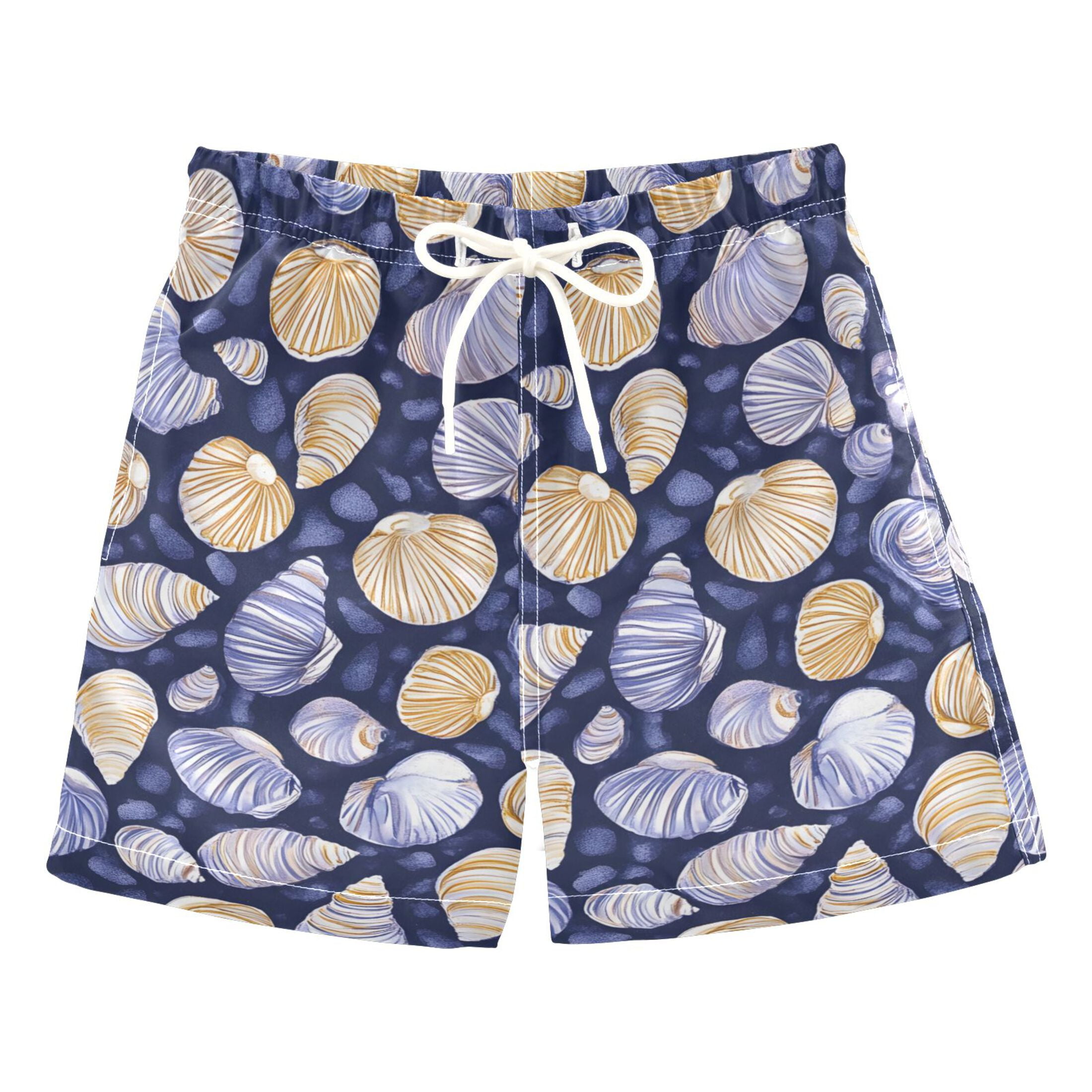 ALAZA Boys Swim Trunks Starfish and Conch Beach Board Shorts Drawstring ...