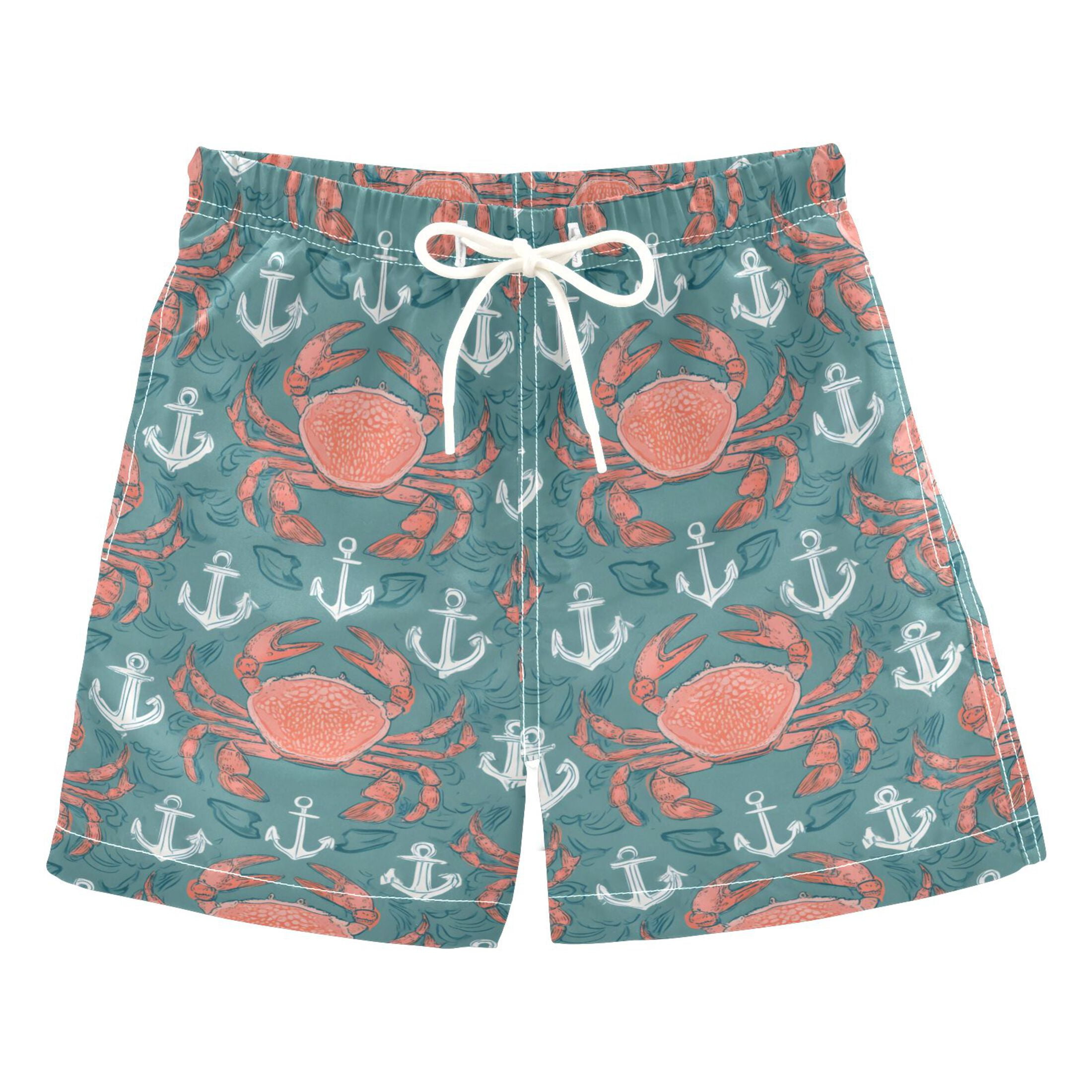 ALAZA Boys Swim Trunks Summer Anchors Crabs Beach Board Shorts Swimsuit ...