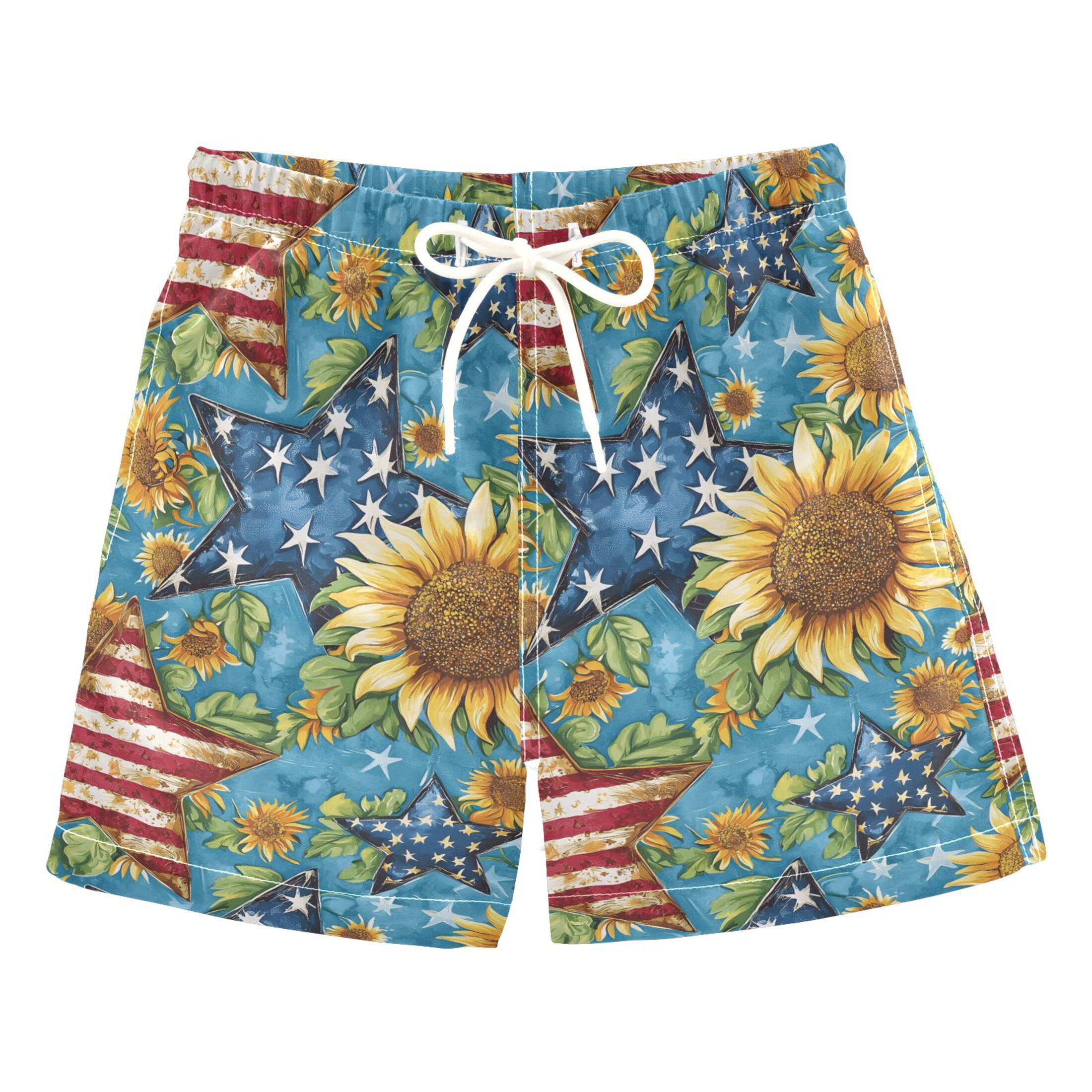 ALAZA Boys Swim Trunks Sunflowers Stars Vintage Beach Board Shorts ...