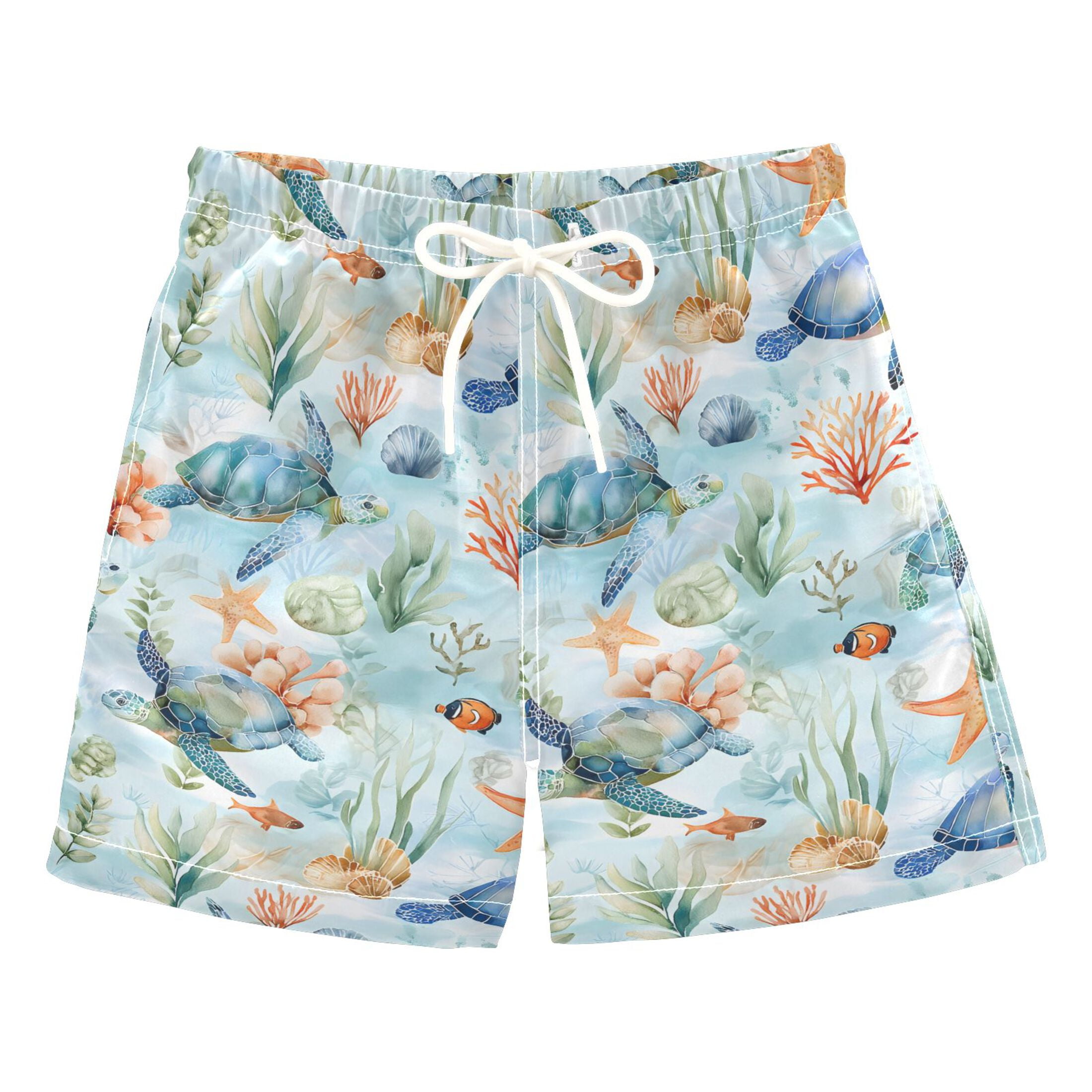 ALAZA Boys Swim Trunks Watercolor Turtle Cartoon Beach Board Shorts ...