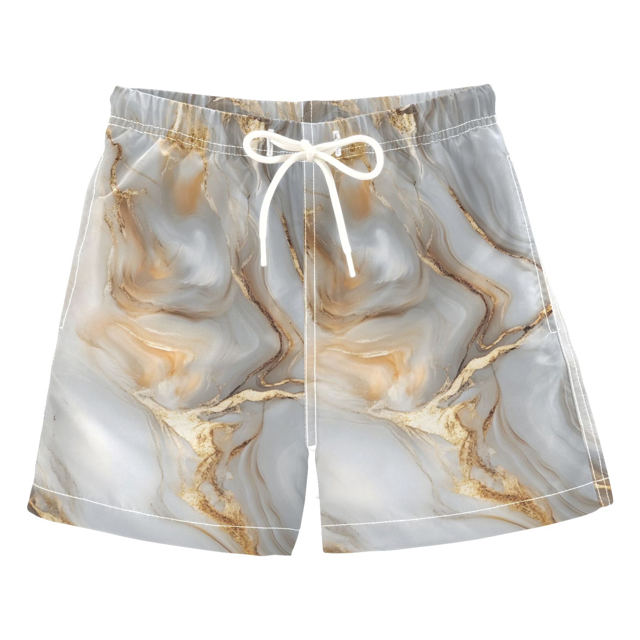 ALAZA Boys Swim Trunks White Gold Marble Beach Board Shorts Drawstring ...