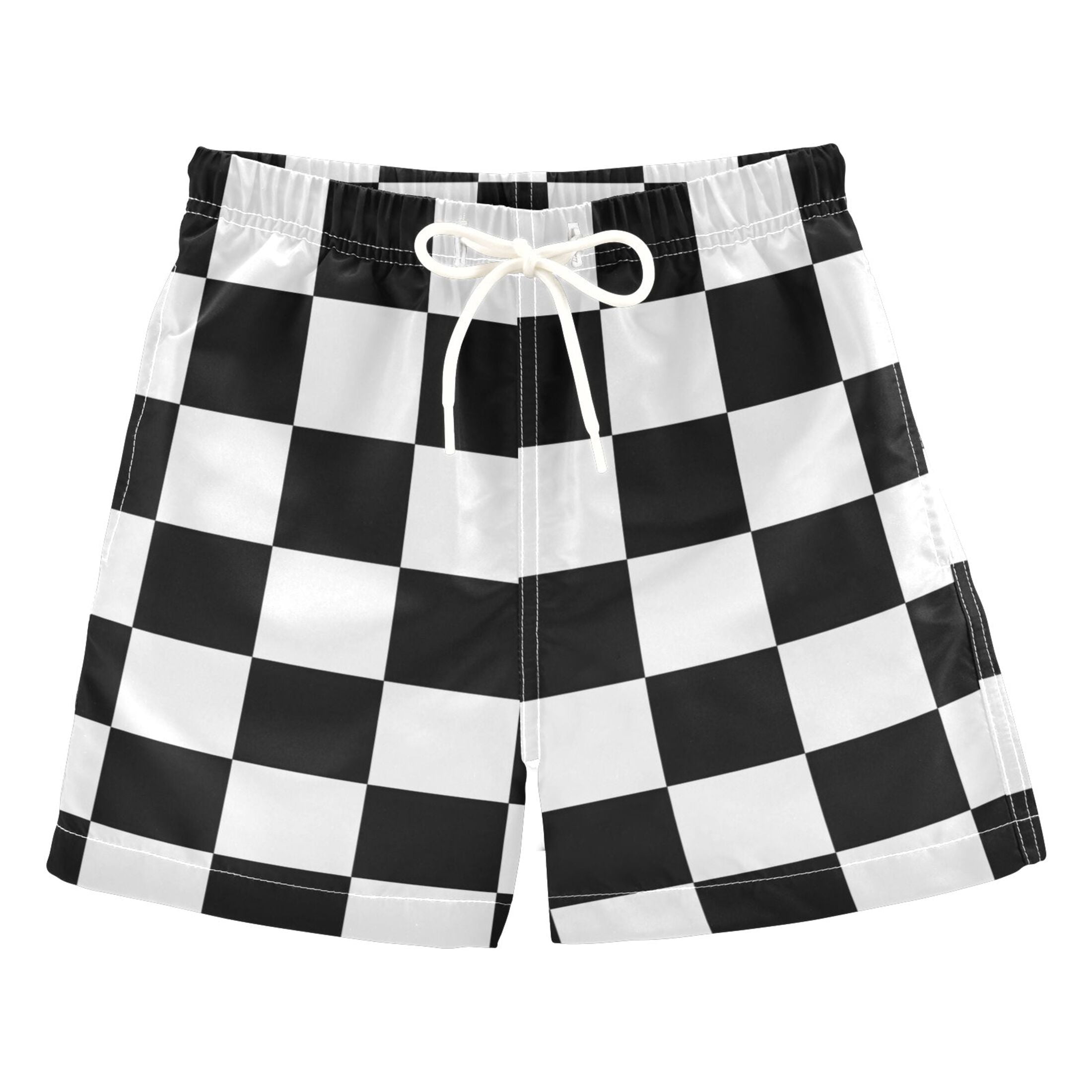 ALAZA Boys Swim Trunks White and Black Checkered Grid Art Pattern Beach ...